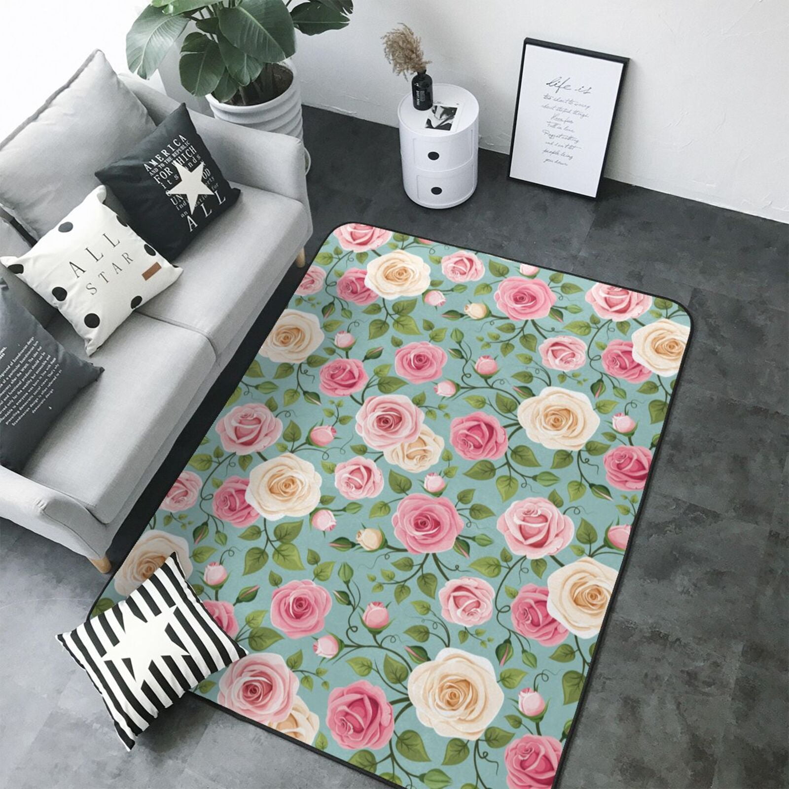 Rugs for Living Room - Rose Flowers Temg Washable Non Slip 80×58 Area ...