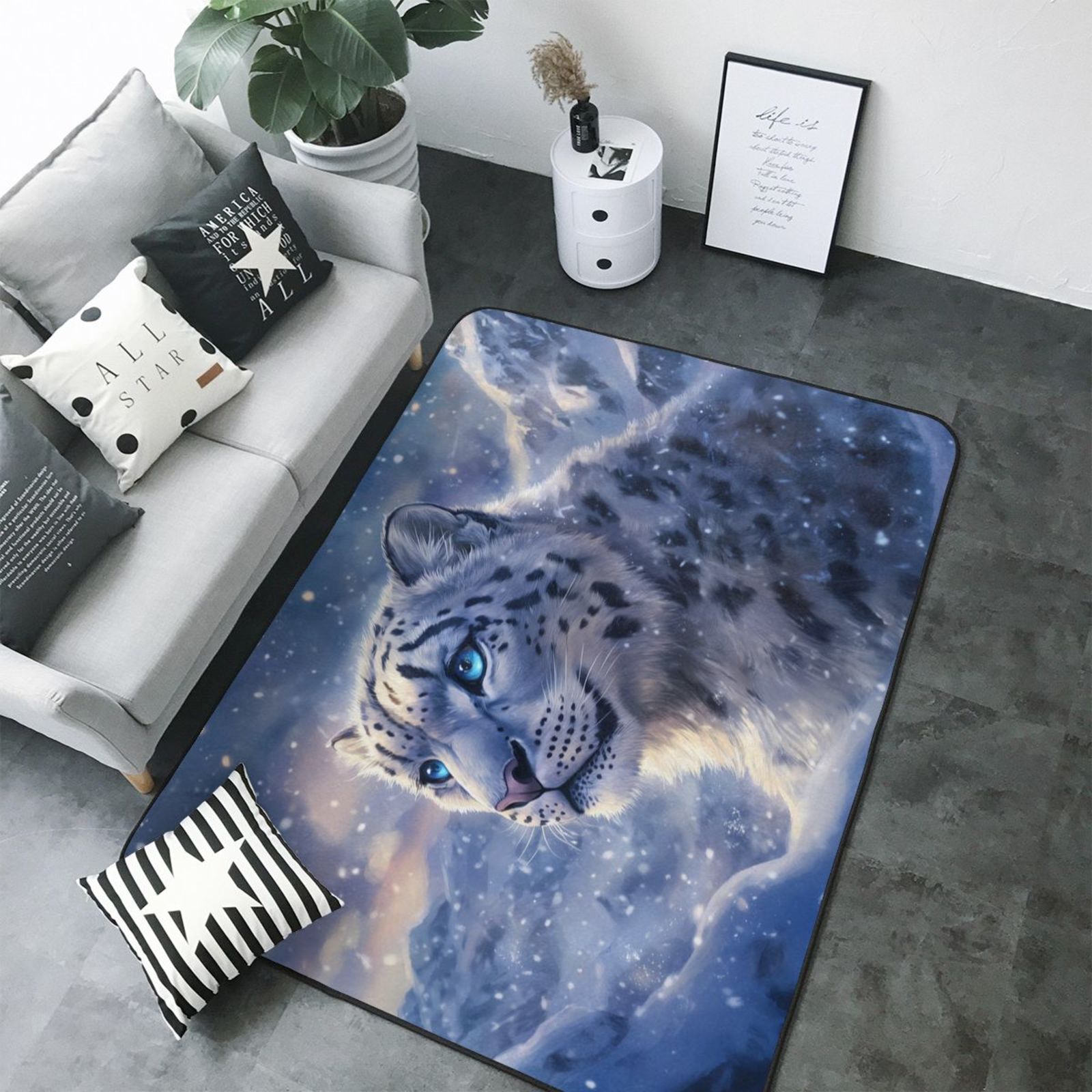 Rugs for Living Room - Snow Leopard Winter Mountain Washable Non Slip ...
