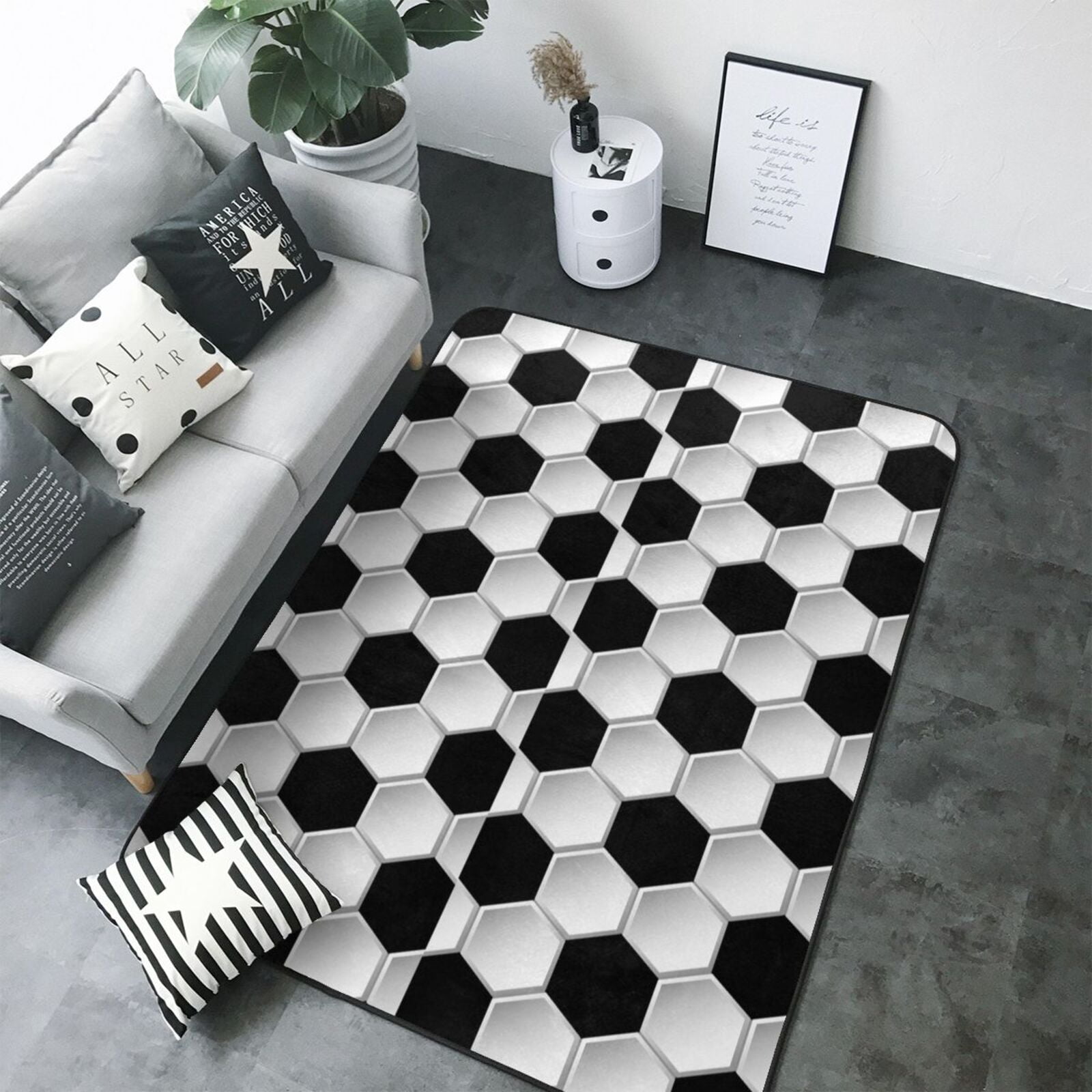 Rugs for Living Room - Soccer football black white print Washable Non ...