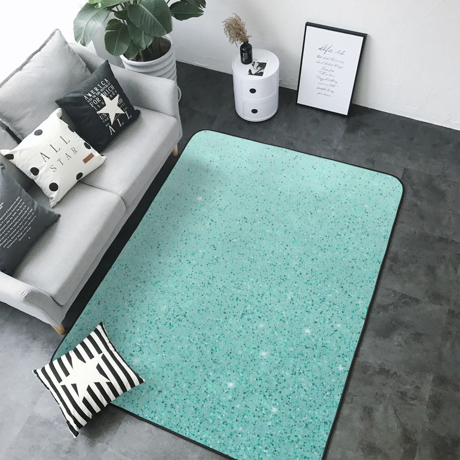 Rugs for Living Room - Teal Turquoise Glitter Washable Non Slip 80×58 ...