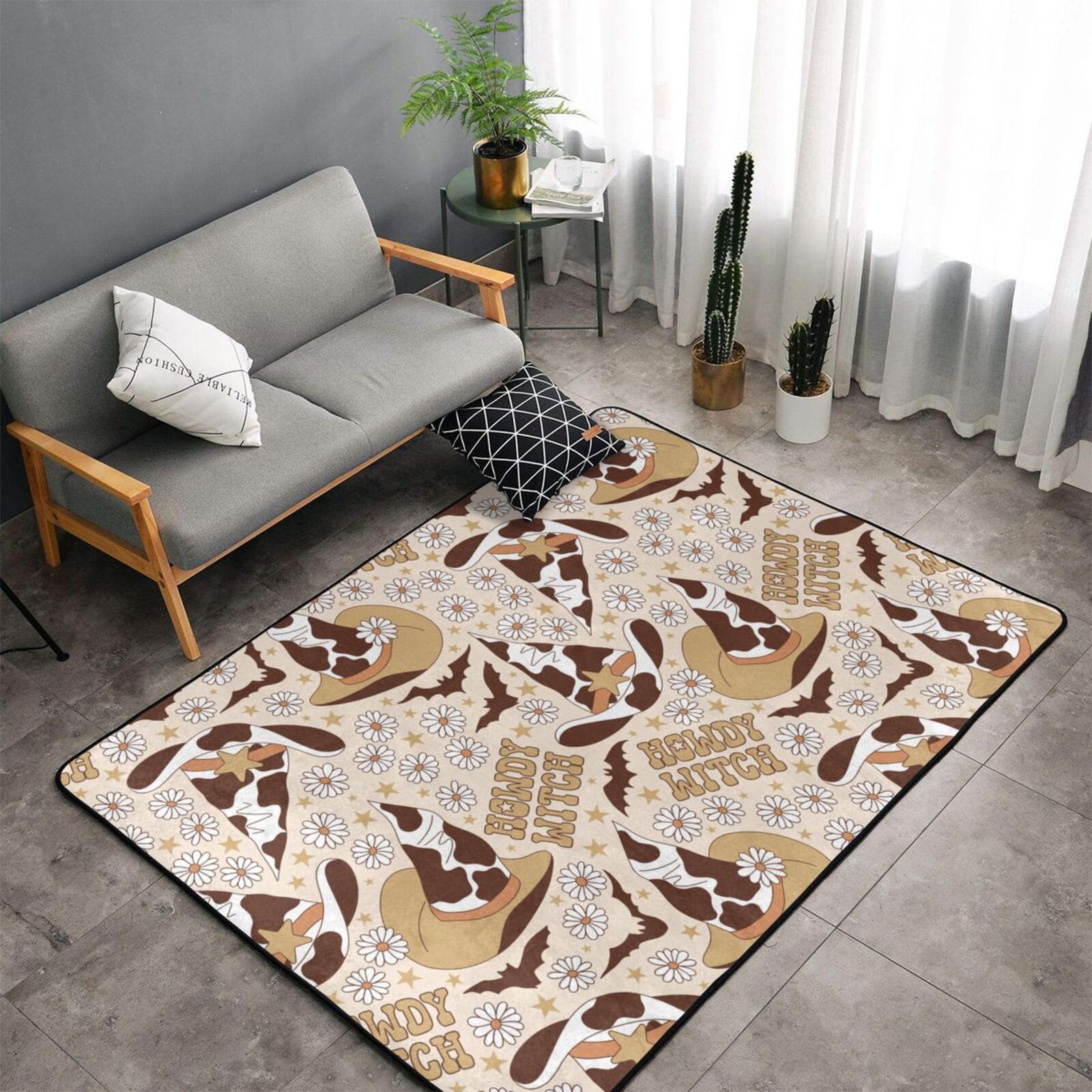 Rugs for Living Room - Western cow spots hat retro Washable Non Slip 60 ...