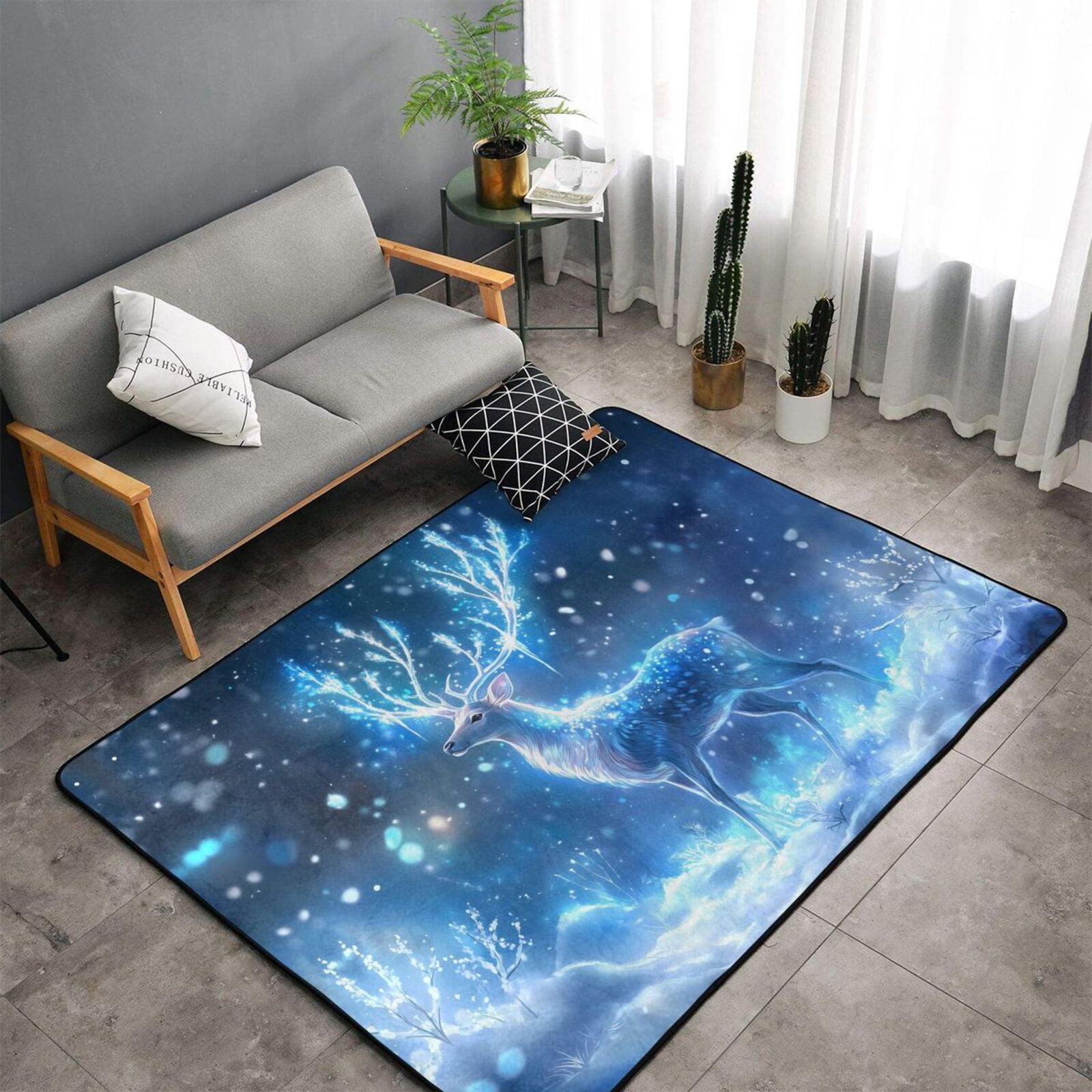Rugs for Living Room - Winter Deer Antlers Washable Non Slip 60×39 Area ...