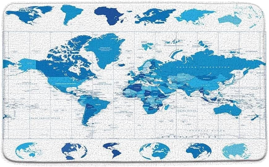 Rugs for Living Room World Map Bath Mat Watercolor Detailed Country ...