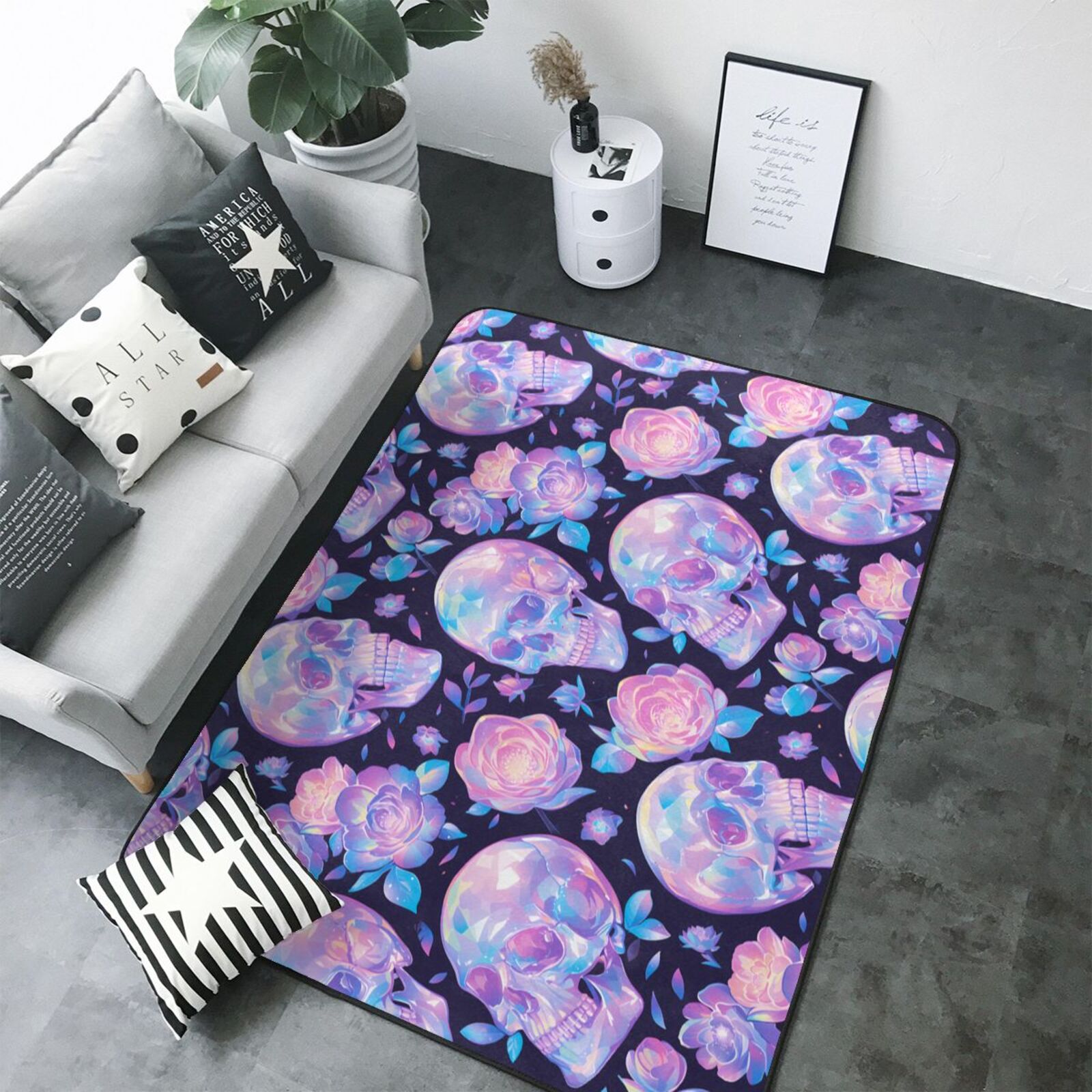 Rugs for Living Room - crystal Skull flower Washable Non Slip 80×58 ...