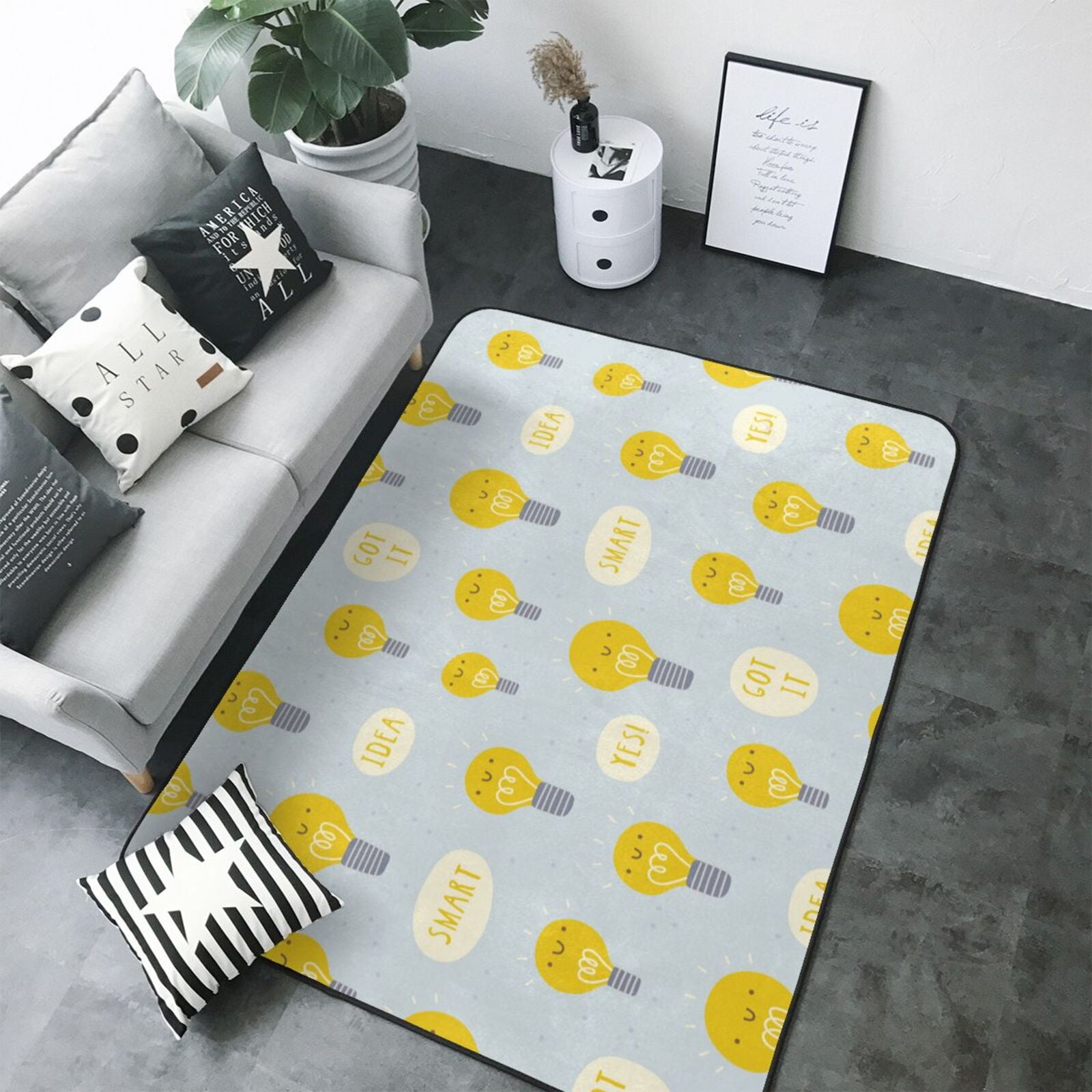 Rugs for Living Room - cute Light Bulb Pattern Washable Non Slip 80×58 ...