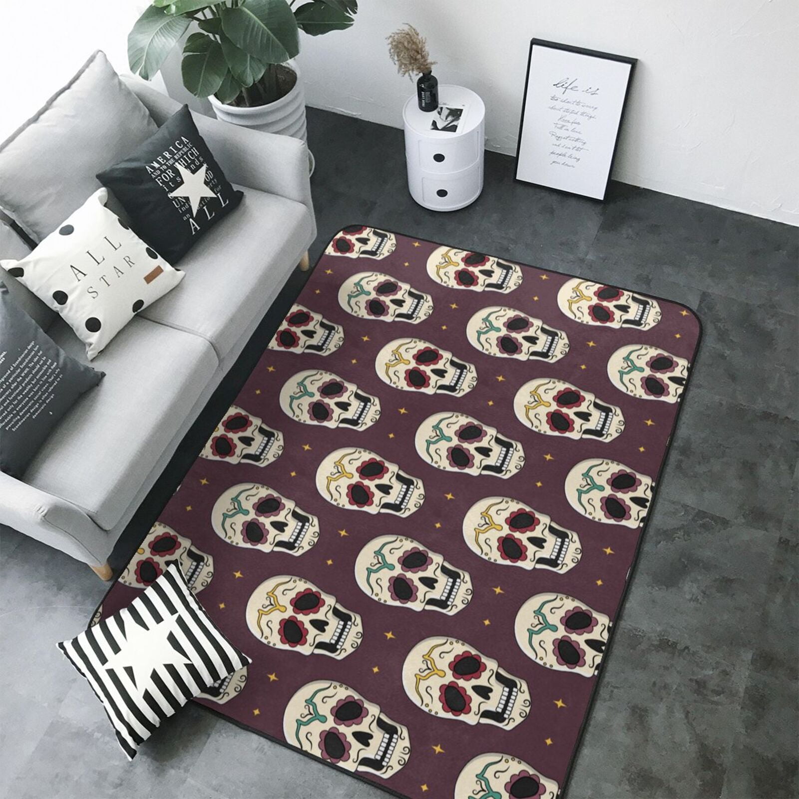 Rugs for Living Room - funny Skull star Washable Non Slip 80×58 Area ...