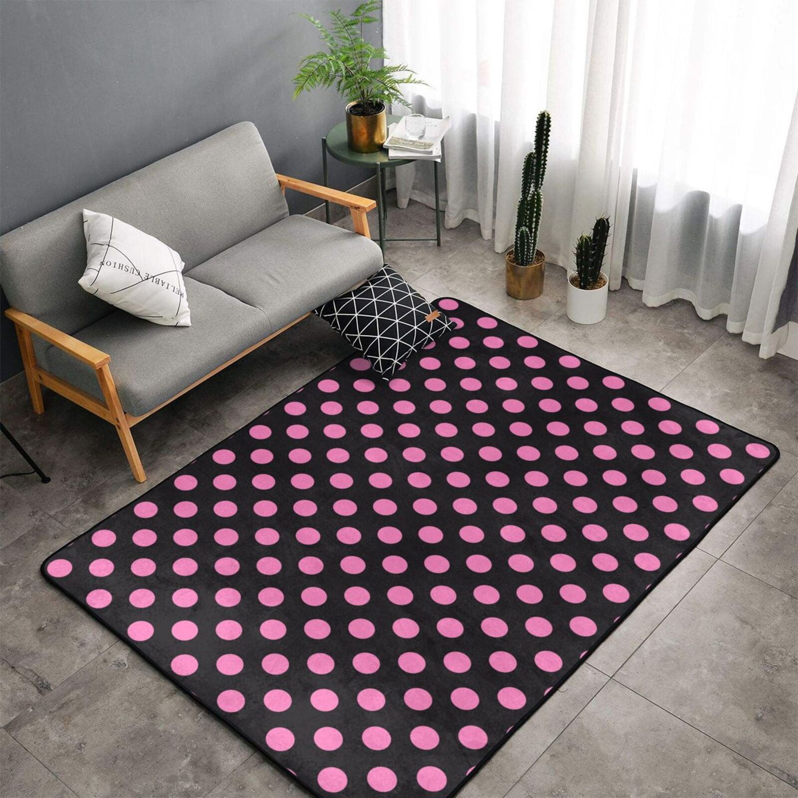 Rugs for Living Room - pink polka dot black Washable Non Slip 60×39 ...