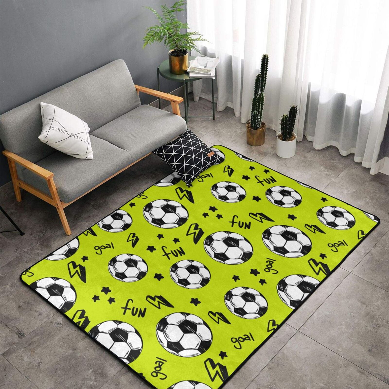 Rugs for Living Room - soccer football star lightgreen Washable Non ...