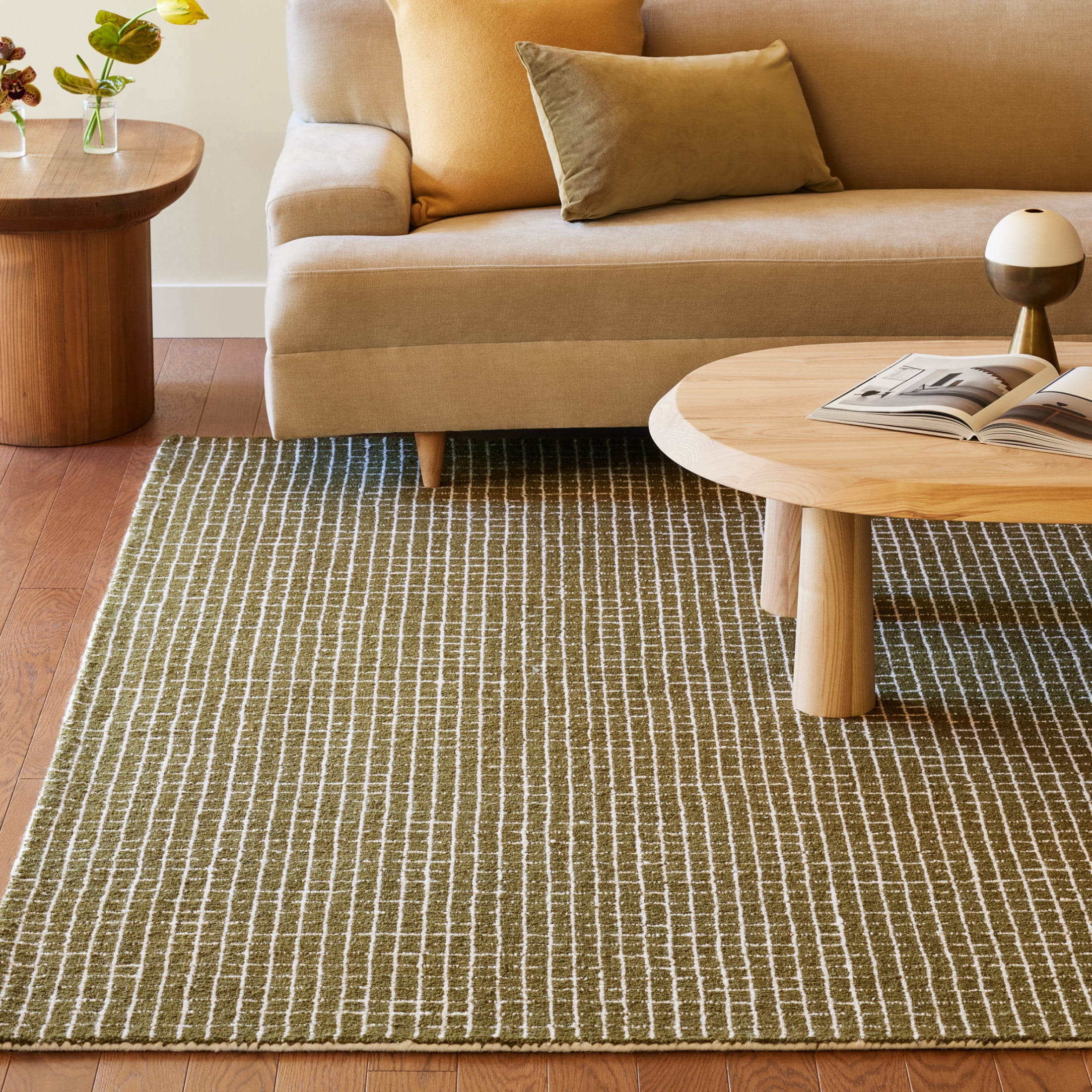 Rugs USA Melrose Checked Wool Area Rug, 8' x 10', Melrose Moss ...