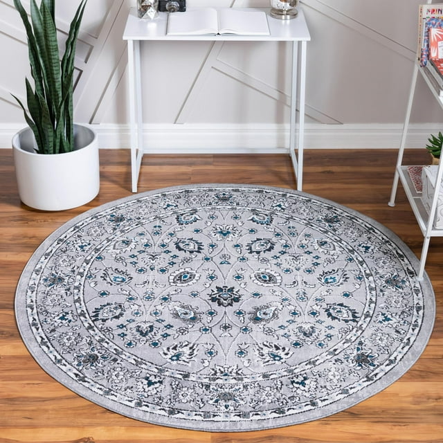Rugs.com Aarhus Collection Rug – 5 Ft Round Gray Low Rug Perfect For ...