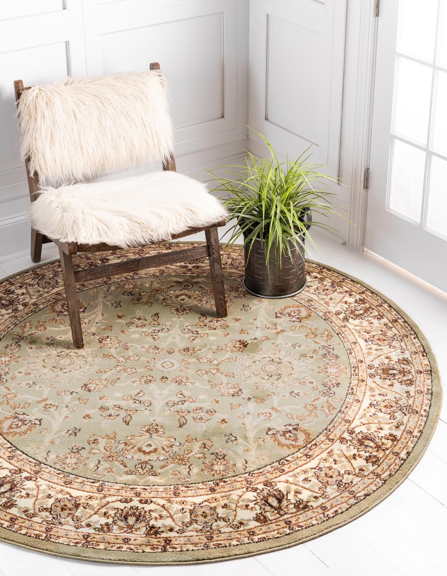 Rugs.com Aditi Collection Rug – 6' Round Light Green Low Rug Perfect ...
