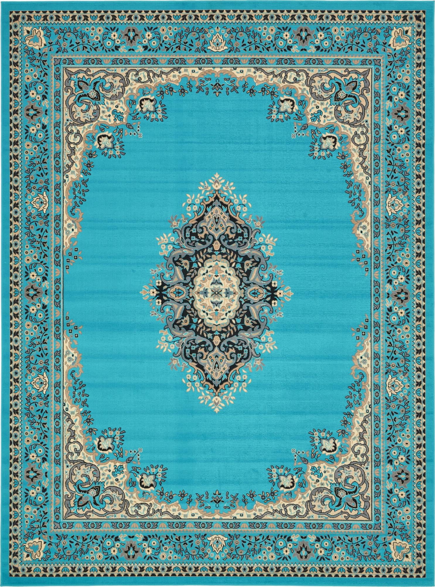 Rugs.com Amaya Collection Rug – 10' x 13' Turquoise Medium Rug Perfect ...