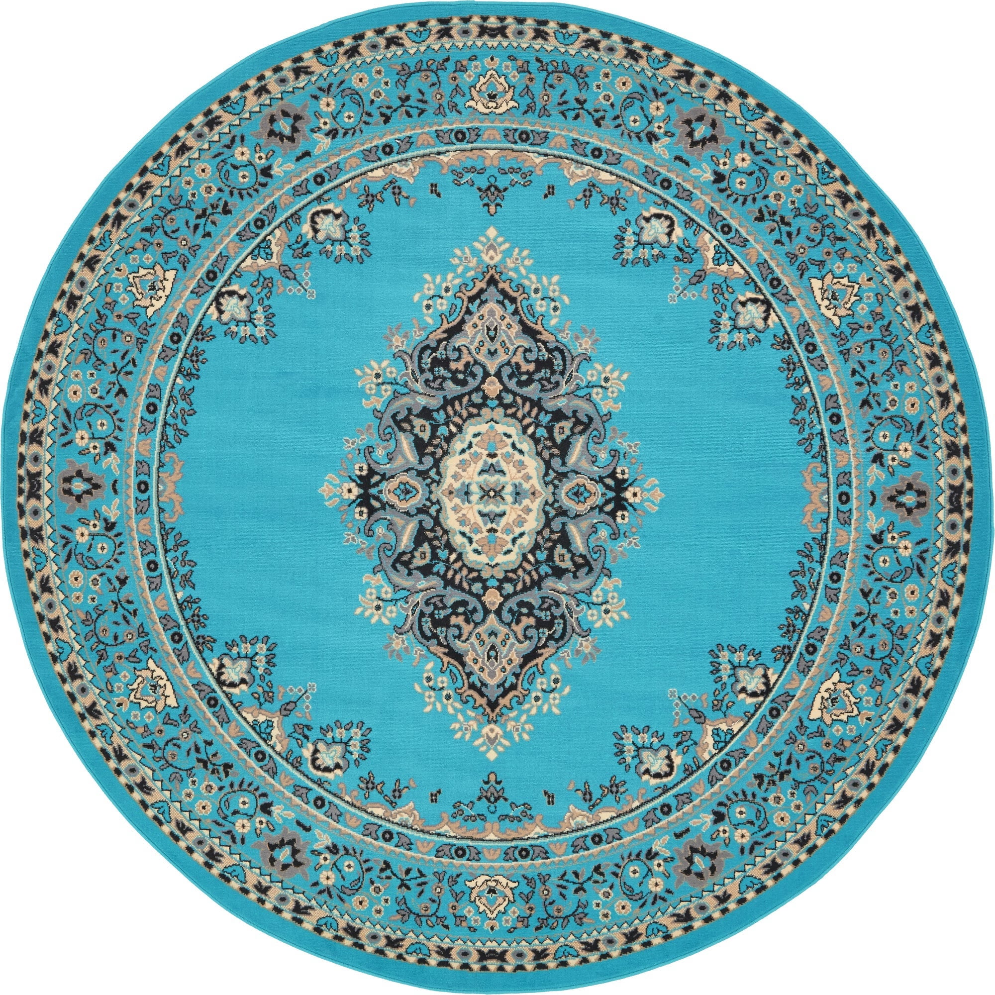 Rugs.com Amaya Collection Rug – 8 Ft Round Turquoise Medium Rug Perfect ...