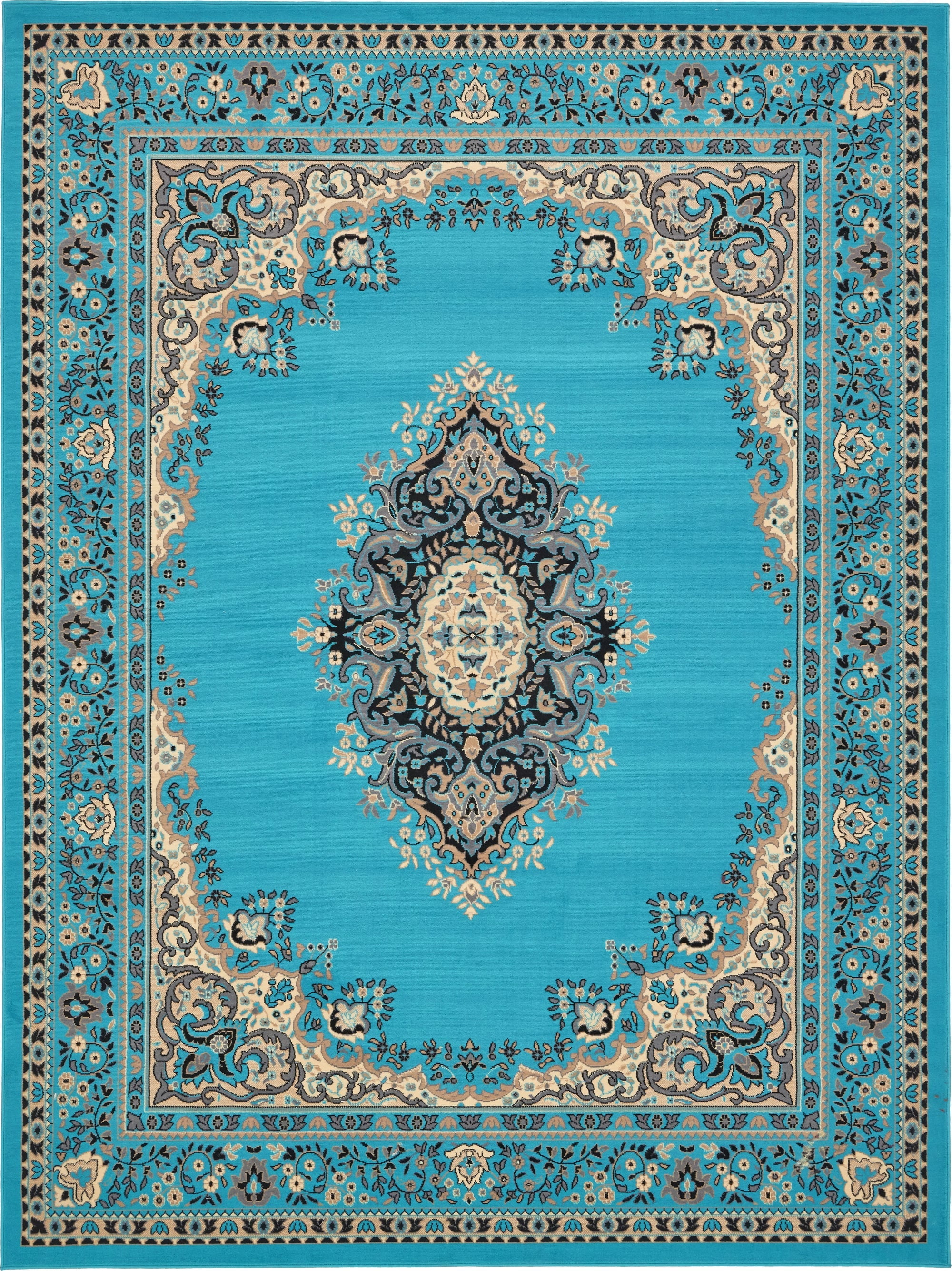 Rugs.com Amaya Collection Rug – 9' x 12' Turquoise Medium Rug Perfect ...