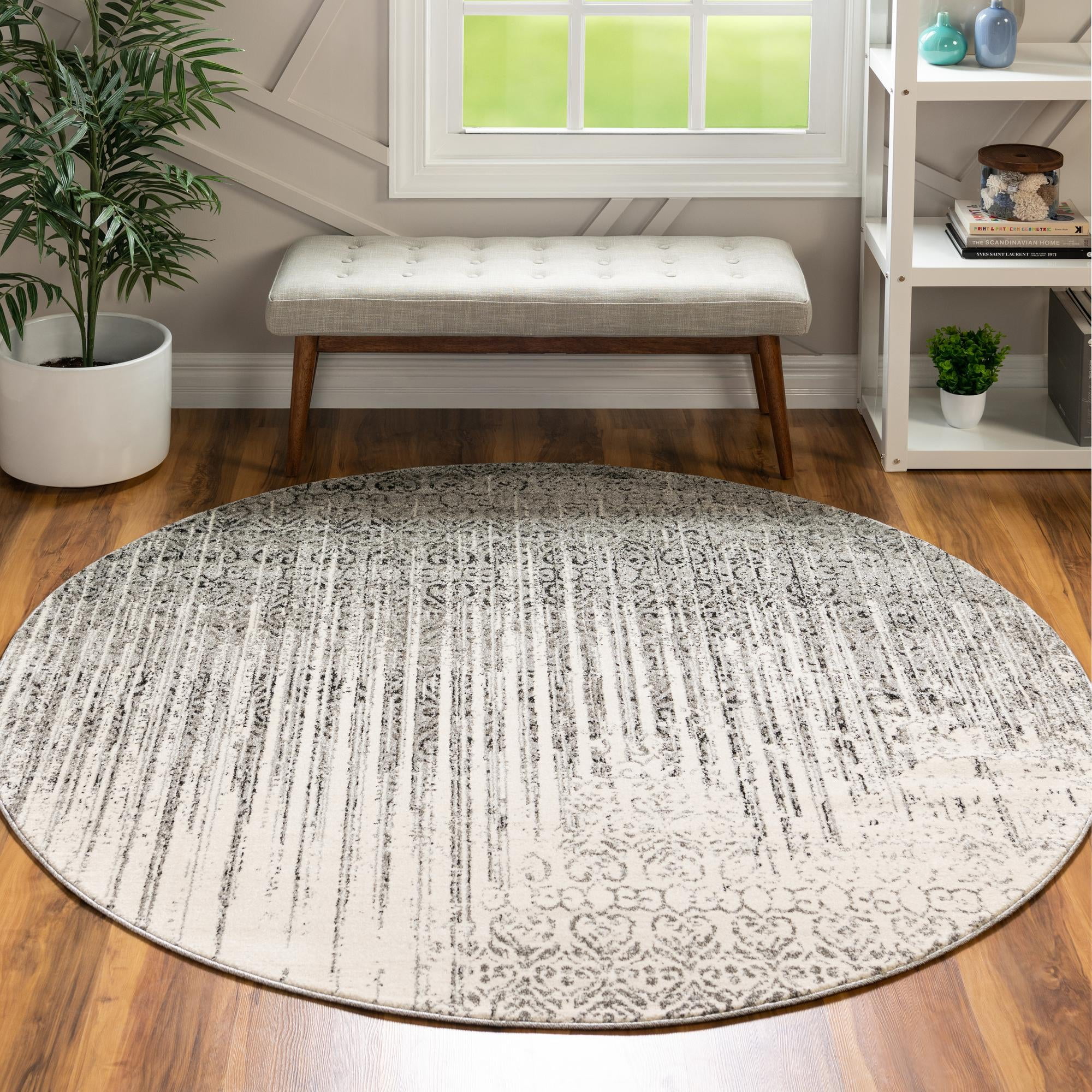 Rugs.com Angelica Collection Rug – 3 Ft Round Gray Medium Rug Perfect ...