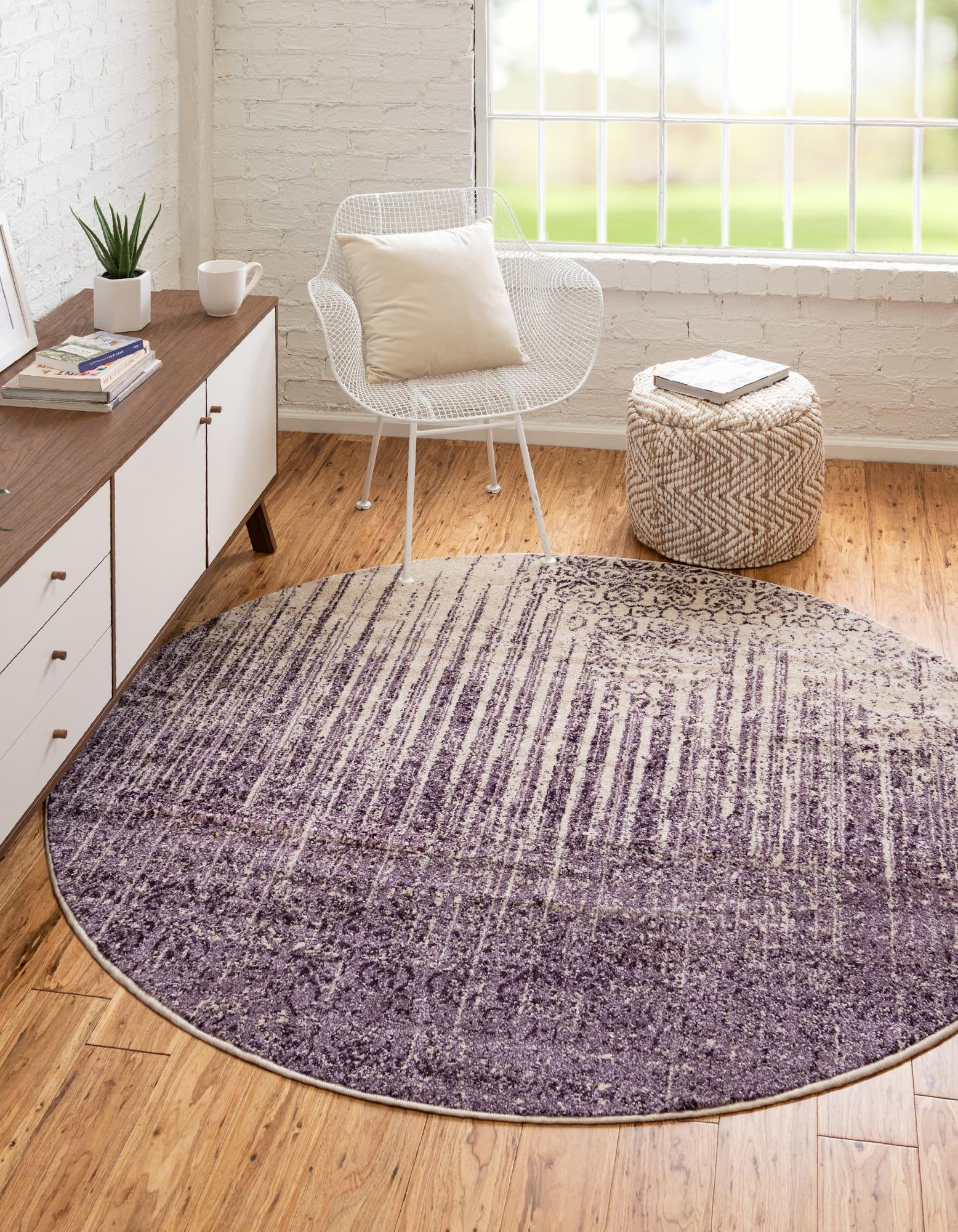 Rugs.com Angelica Collection Rug – 4 Ft Round Purple Medium Rug Perfect ...