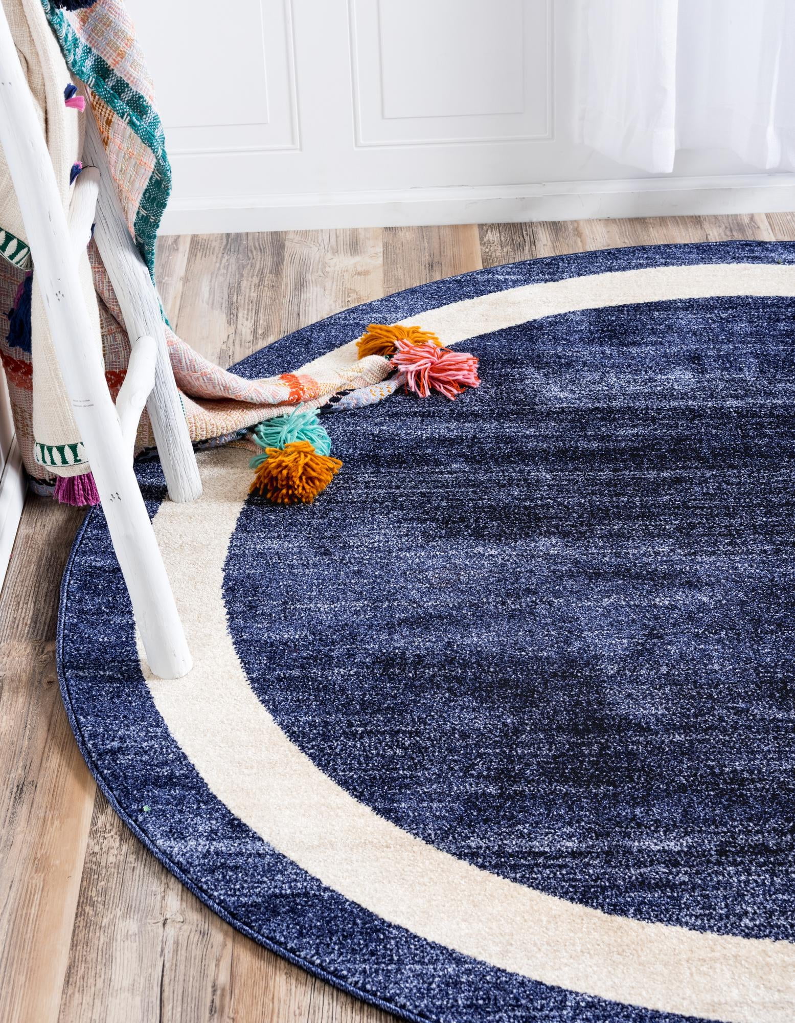 Rugs.com Angelica Collection Rug – 8 Ft Round Navy Blue Medium Rug ...