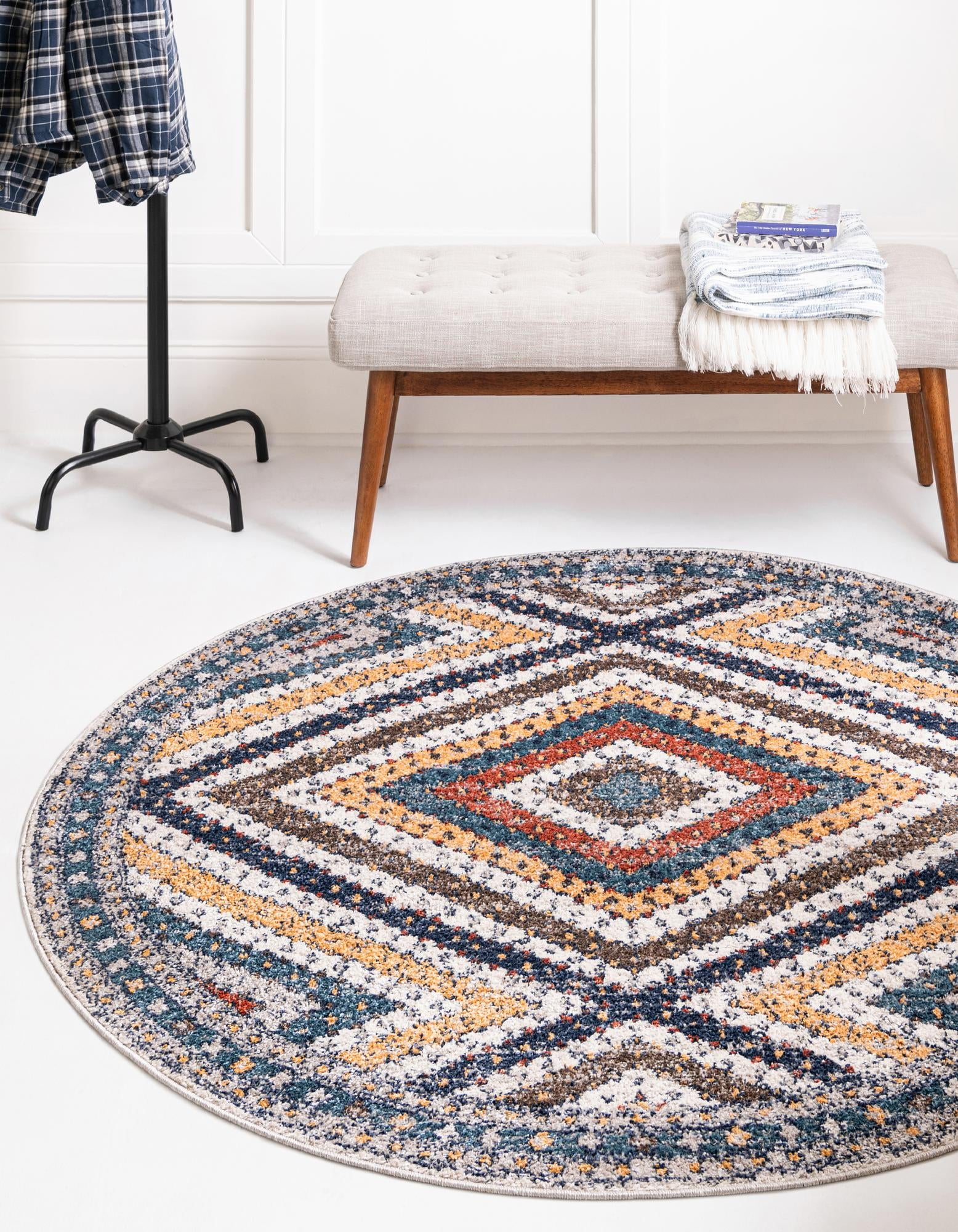 Rugs.com Aramis Collection Rug – 5 Ft Round Blue Medium Rug Perfect For ...