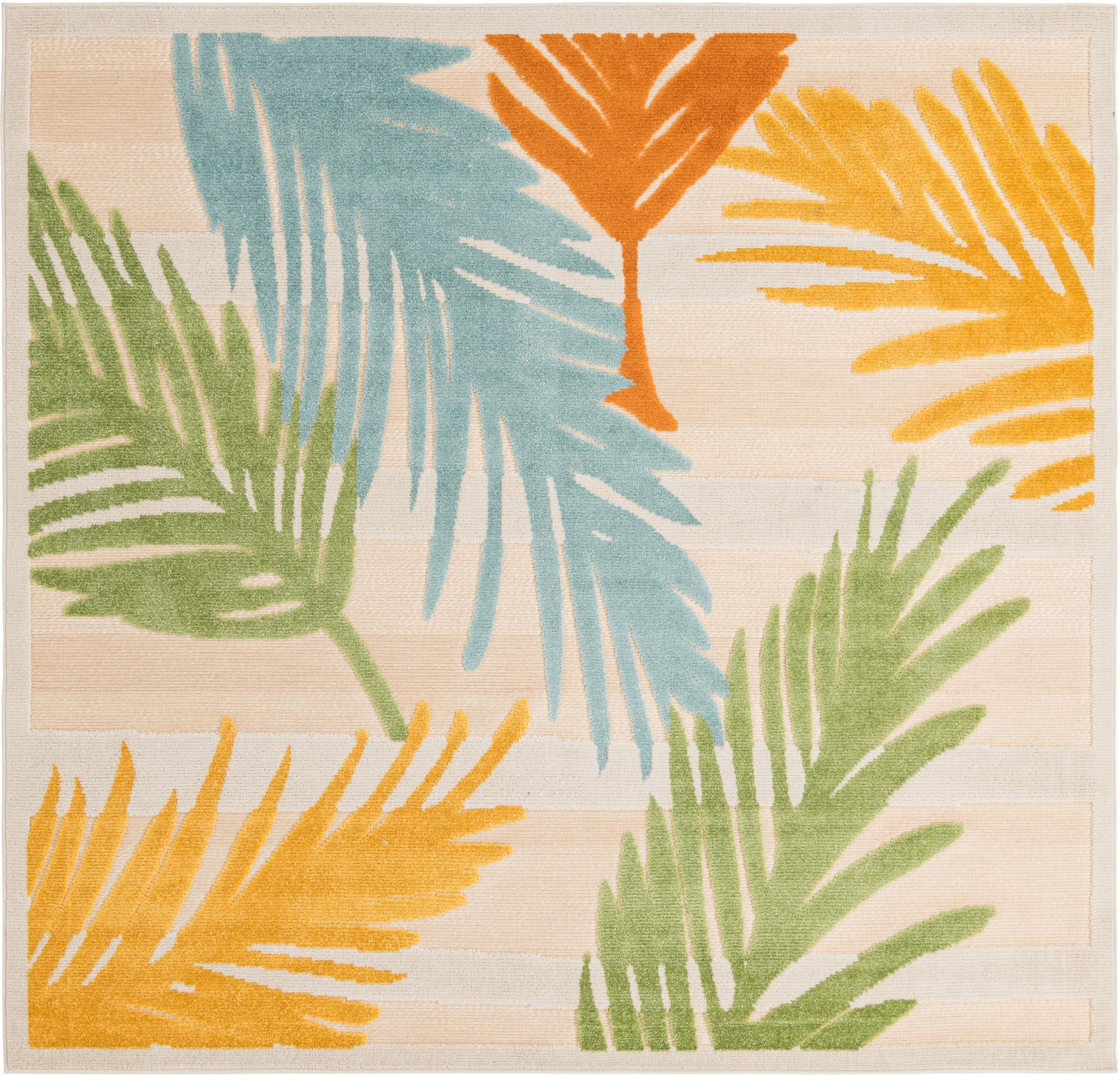 Rugs.com Aruba Outdoor Collection Rug – 8 Ft Square Beige Low-Pile Rug ...