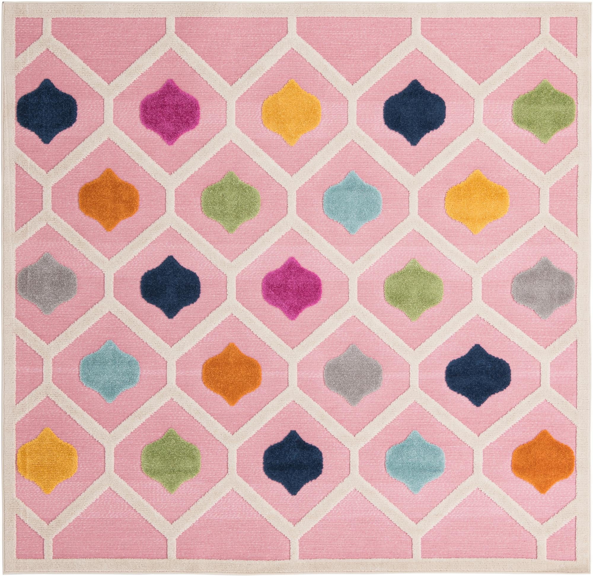 Rugs.com Aruba Outdoor Collection Rug – 8 Ft Square Pink Low-Pile Rug ...