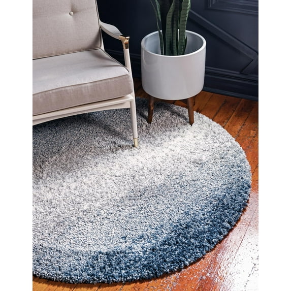 Rugs.com Athena Shag Collection Rug – 5' Round Blue Shag Rug Perfect ...