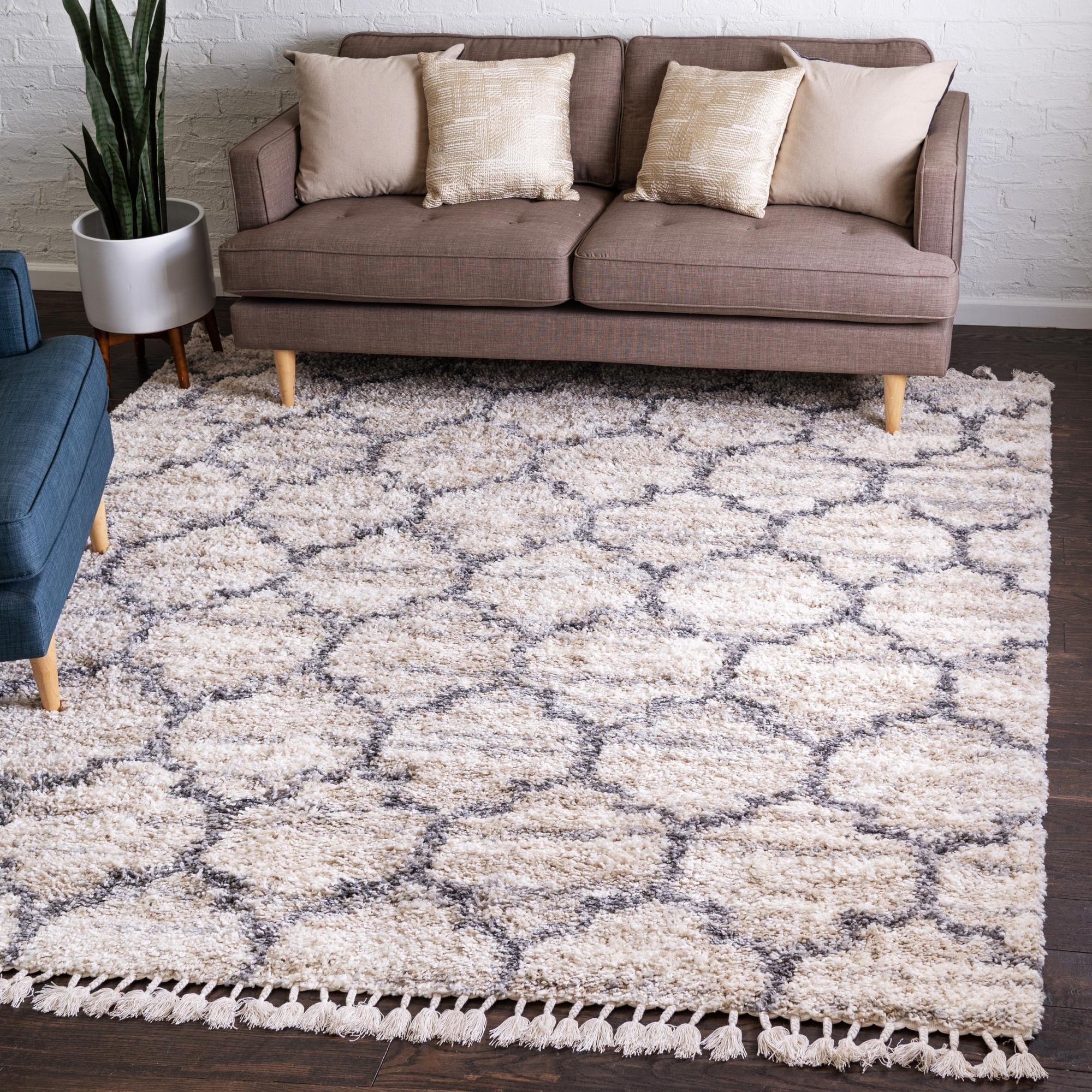 Rugs.com Athena Shag Collection Rug – 8' Square Beige Shag Rug Perfect ...