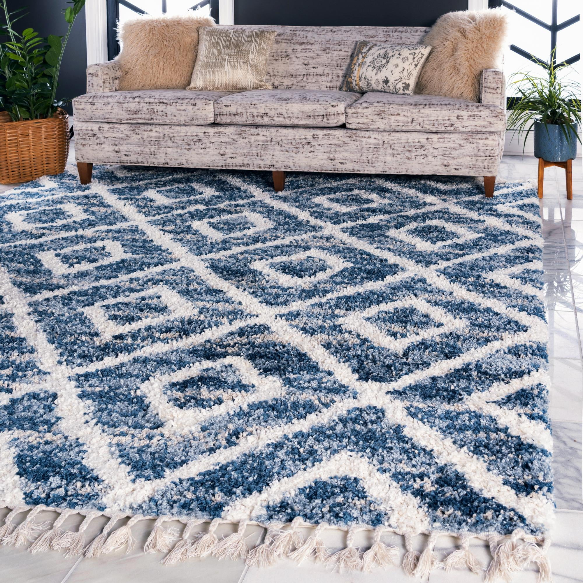Rugs.com Athena Shag Collection Rug – 8' Square Blue Shag Rug Perfect ...