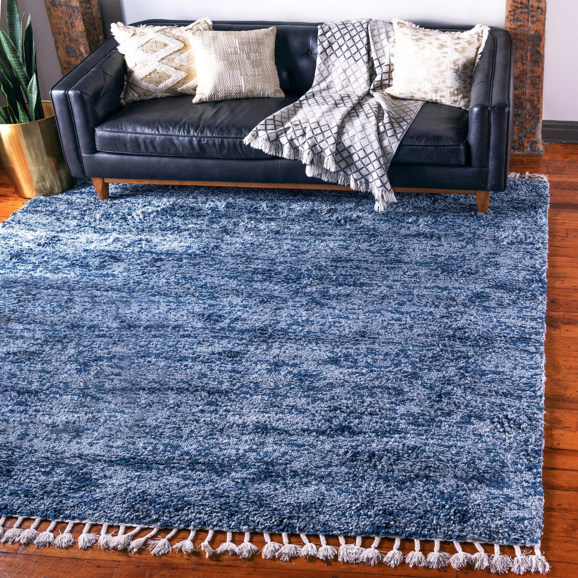 Rugs.com Athena Shag Collection Rug – 8' Square Blue Shag Rug Perfect ...