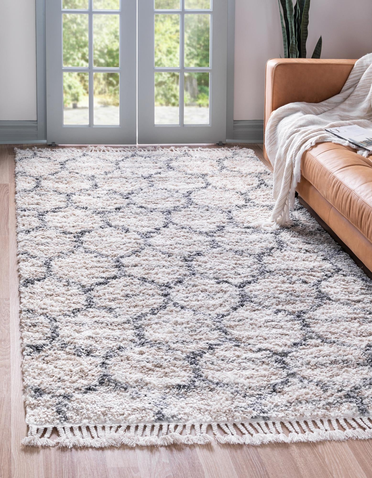 Rugs.com Athena Shag Collection Rug – 8' x 10' Beige Shag Rug Perfect ...