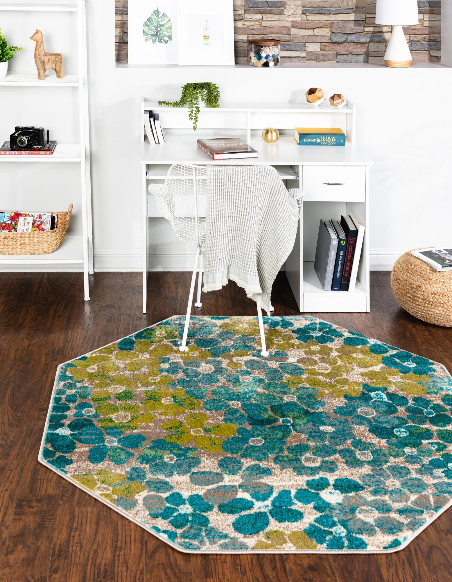 Rugs.com Azalea Collection Rug – 5 Ft Octagon Blue Medium Rug Perfect ...