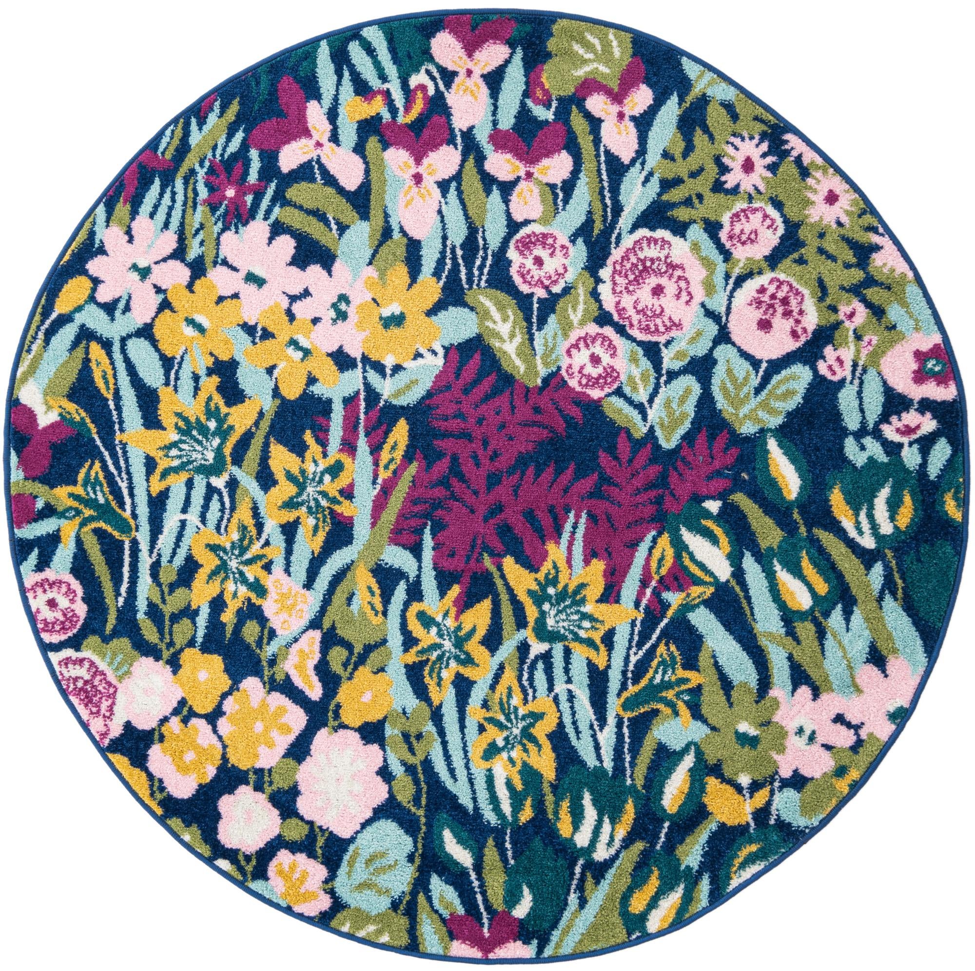 Rugs.com Bloom Collection Rug – 5 Ft Round Multi Medium-Pile Rug ...