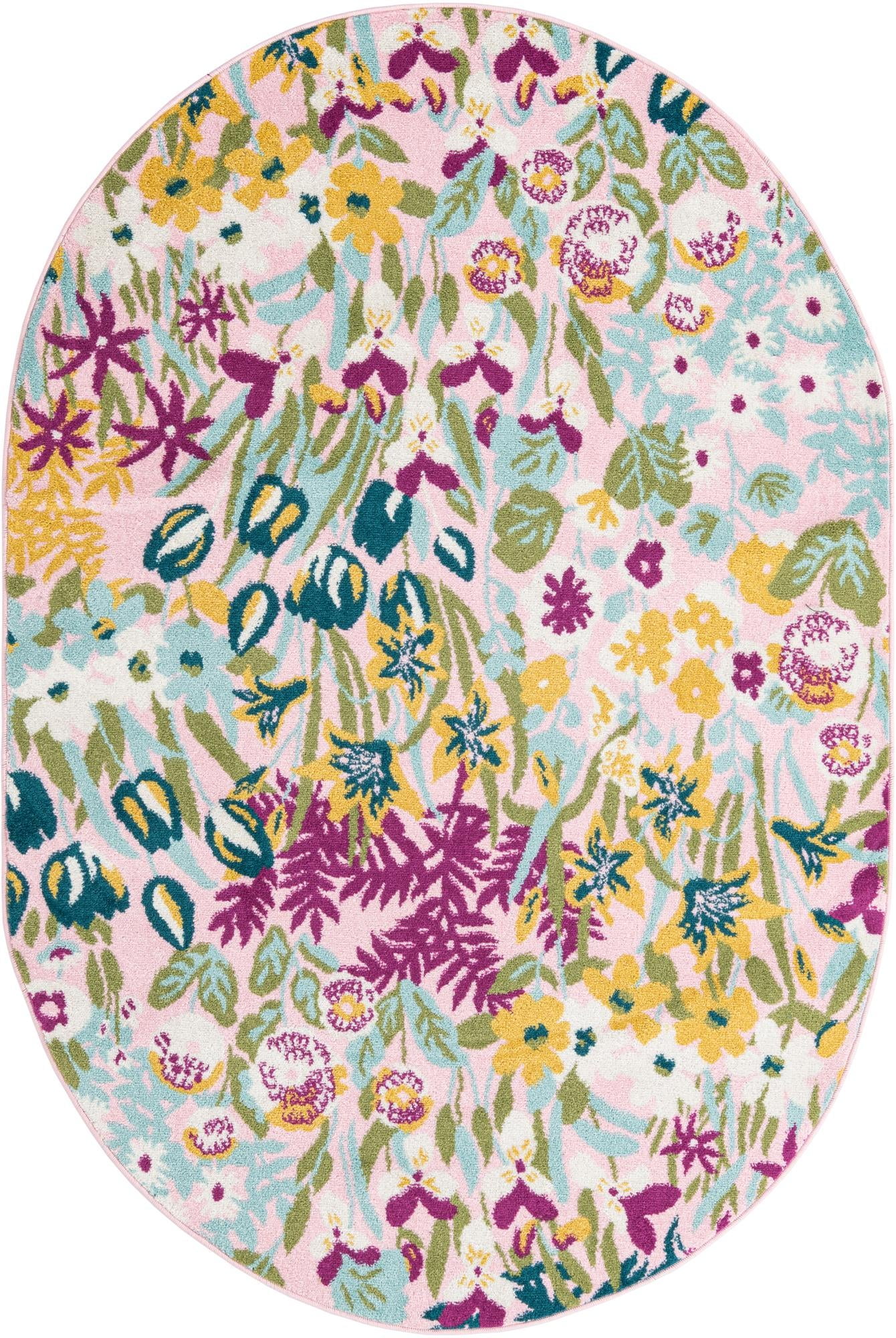 Rugs.com Bloom Collection Rug – 5' x 8' Oval Pink Medium-Pile Rug ...