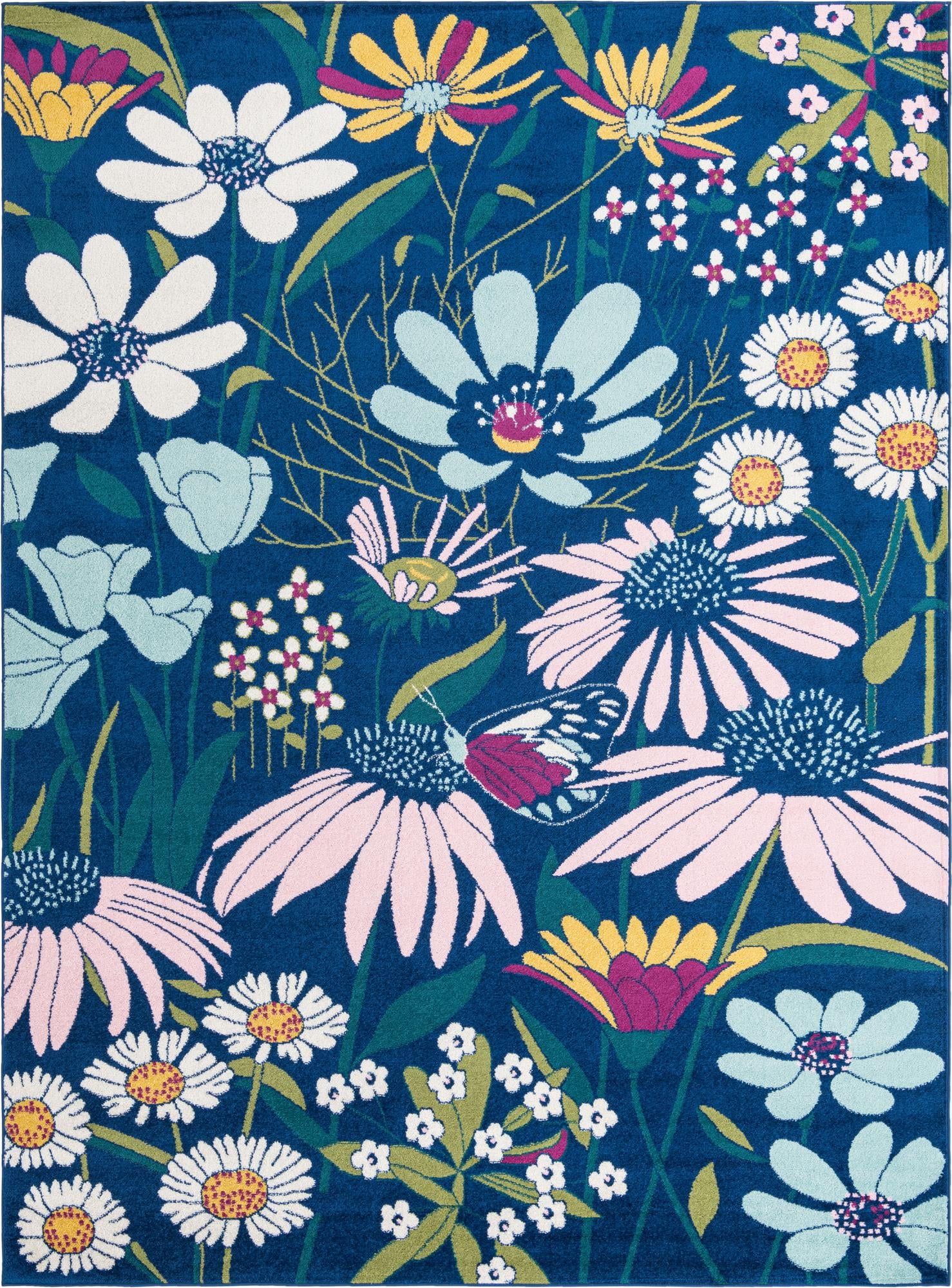 Rugs.com Bloom Collection Rug – 9' x 12' Navy Blue Medium-Pile Rug ...