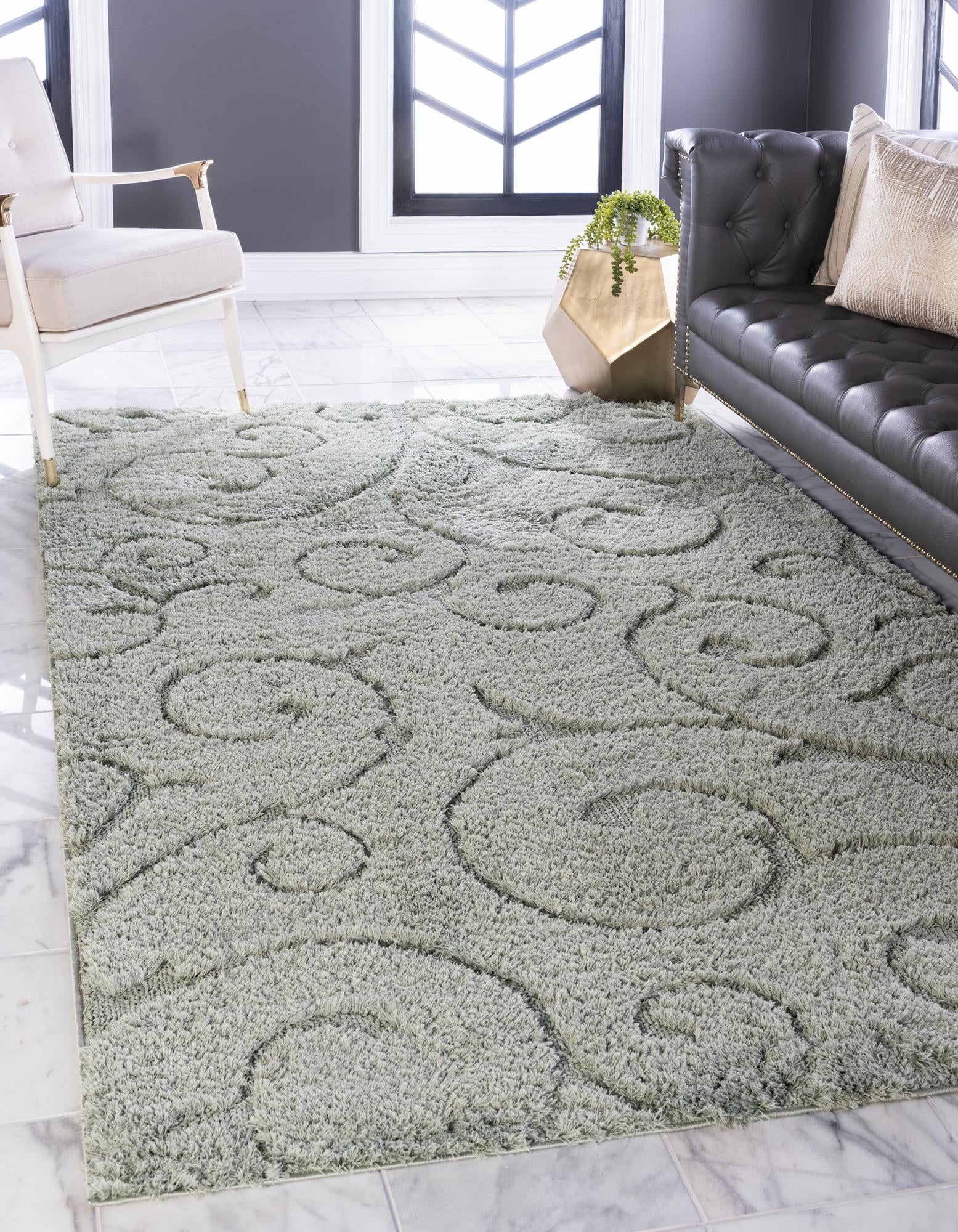 Rugs Botanical Shag Collection Green Shag Area Rug Green, 4' x 6 ...