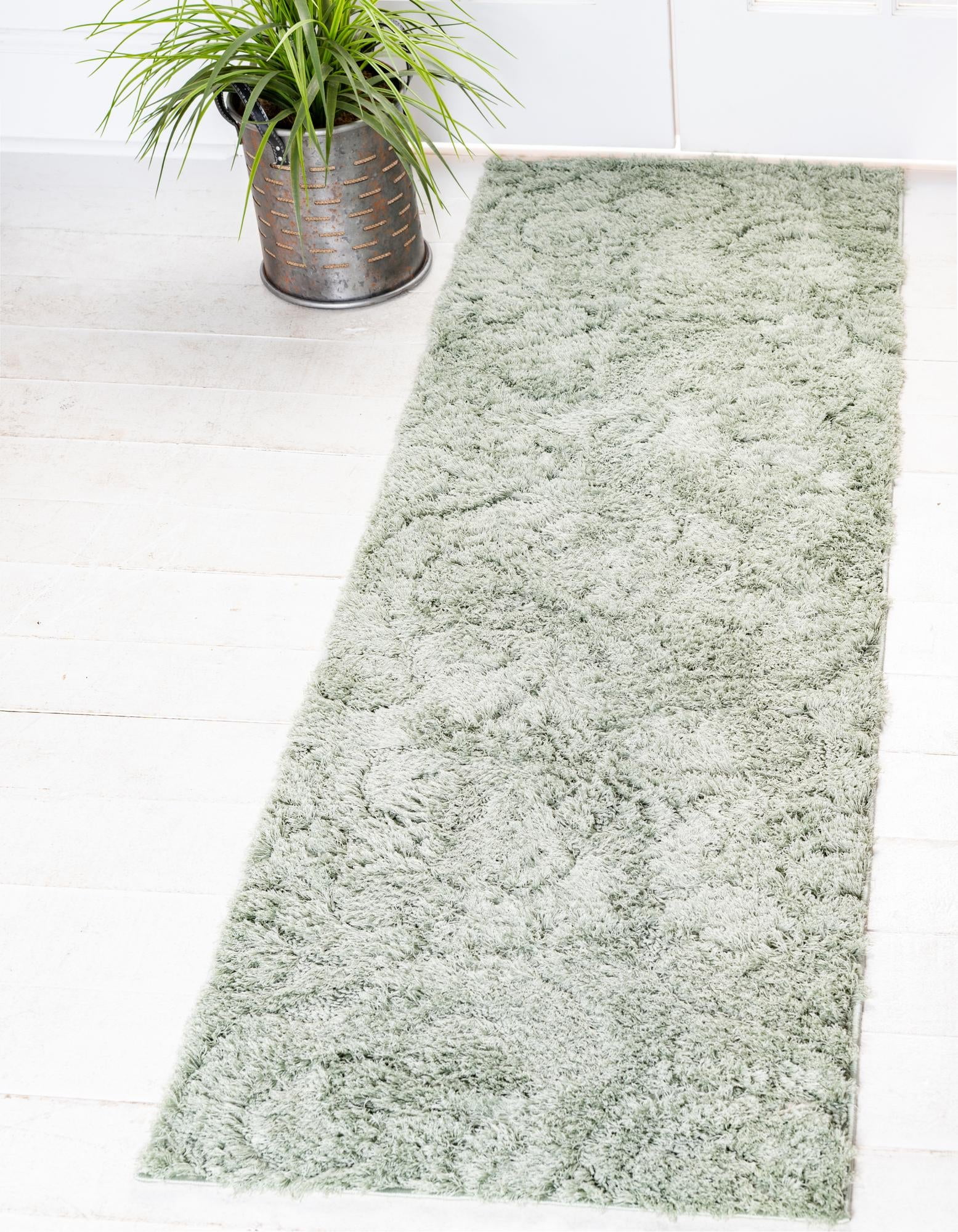 Rugs.com Botanical Shag Collection Rug – 6 Ft Runner Green Shag Rug ...