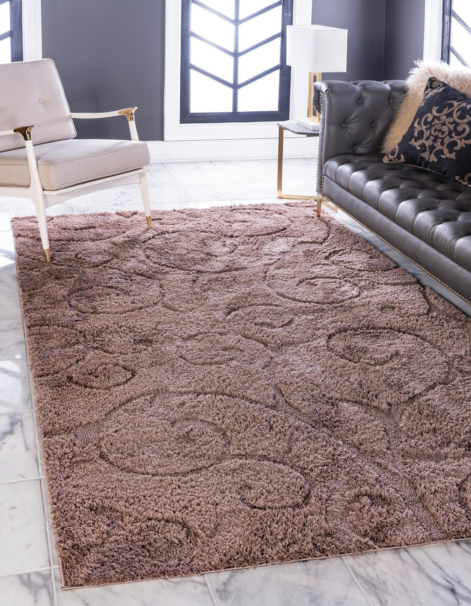 Rugs.com Botanical Shag 9' x 12' Brown Indoor Rug for Living, Dining ...