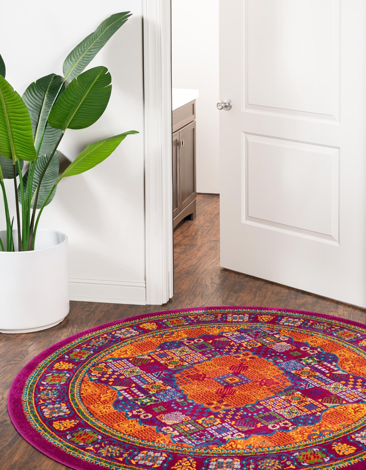 Rugs.com Calypso Collection Rug – 5 Ft Round Fuchsia Medium Rug Perfect ...