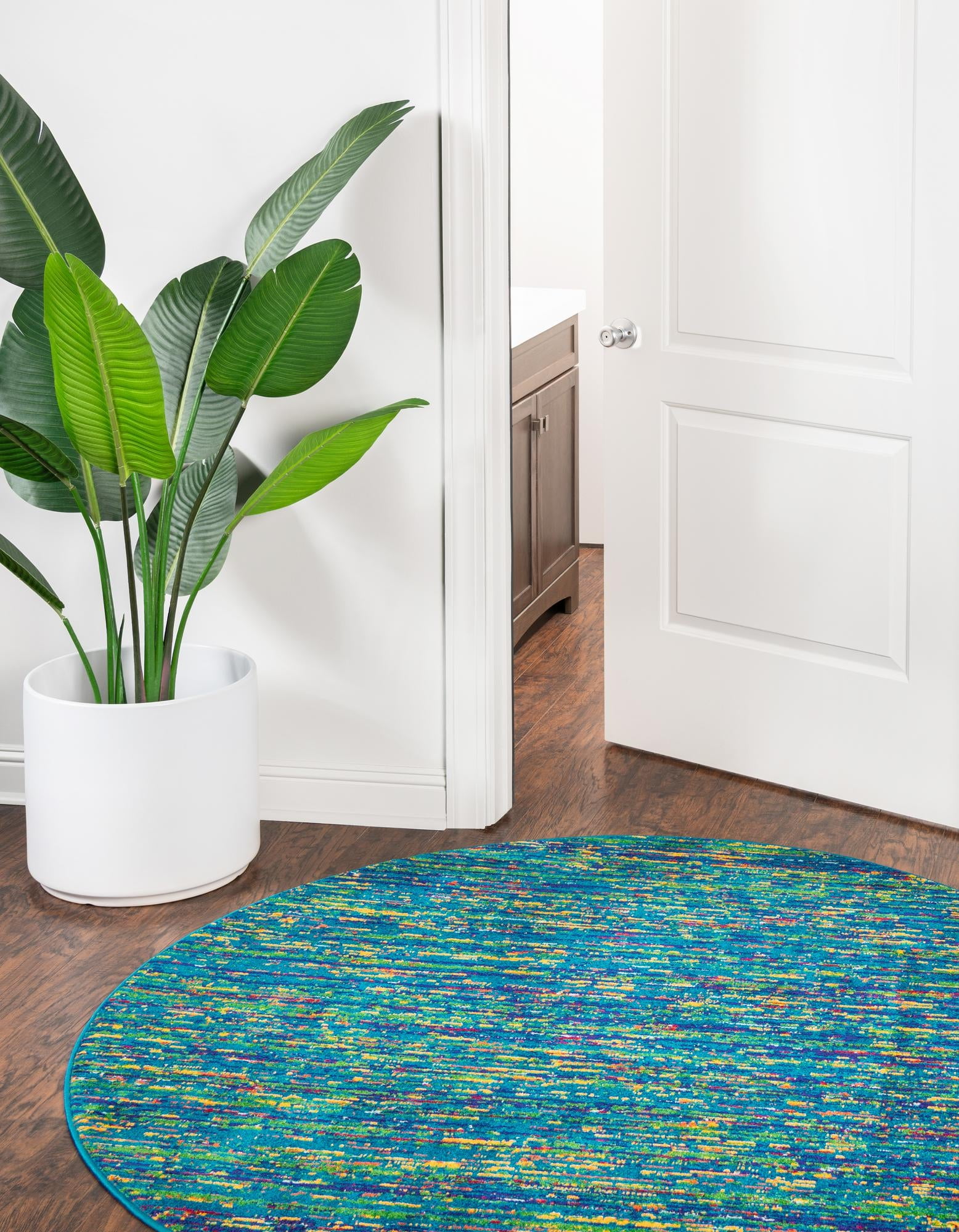 Rugs.com Calypso Collection Rug – 5 Ft Round Navy Blue Medium Rug ...