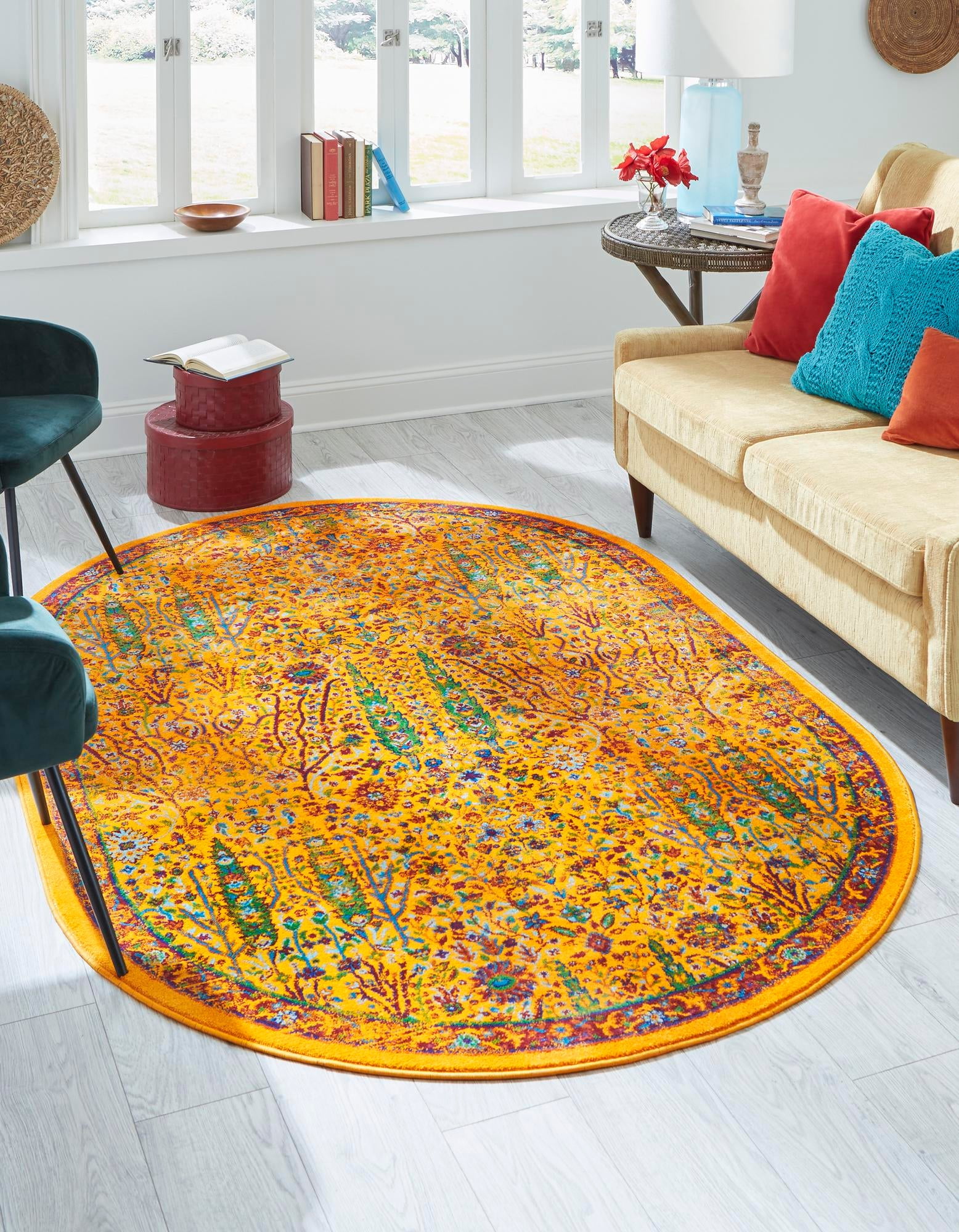 Rugs.com Calypso Collection Rug – 5' x 8' Oval Yellow Medium Rug ...