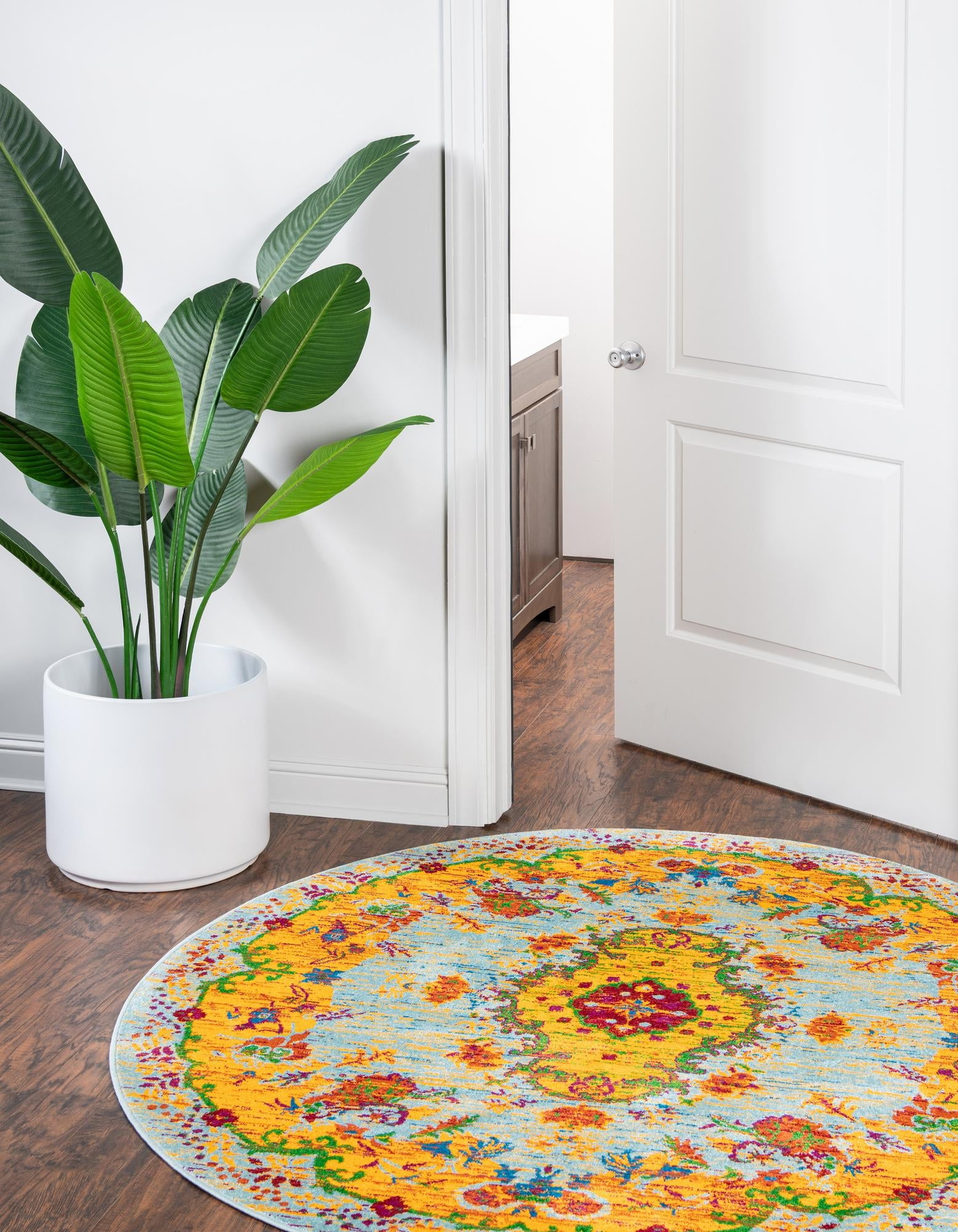 Rugs.com Calypso Collection Rug – 8 Ft Round Aqua Medium Rug Perfect ...