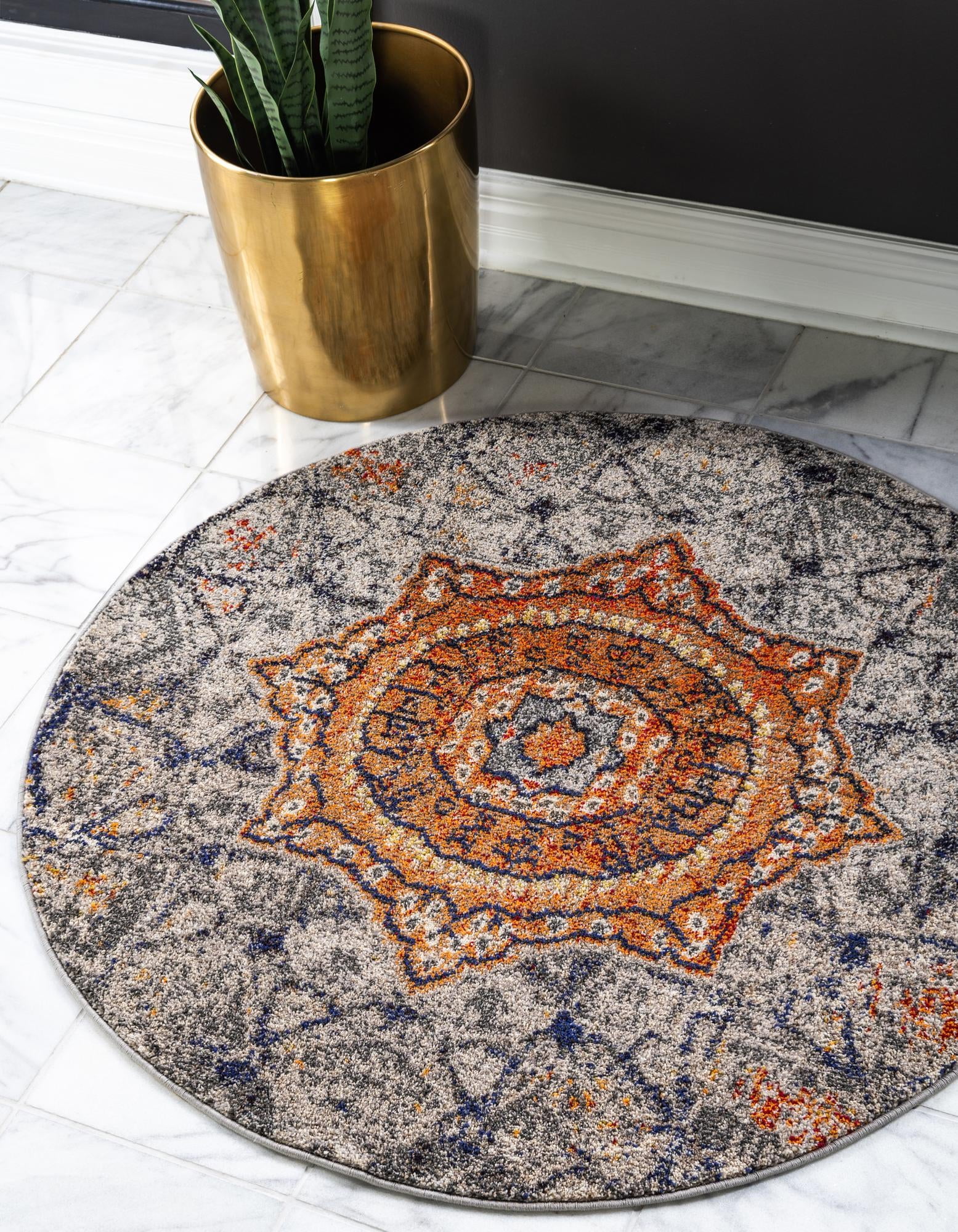 Rugs.com Carnevale Collection Rug – 8 Ft Round Gray Medium Rug Perfect ...