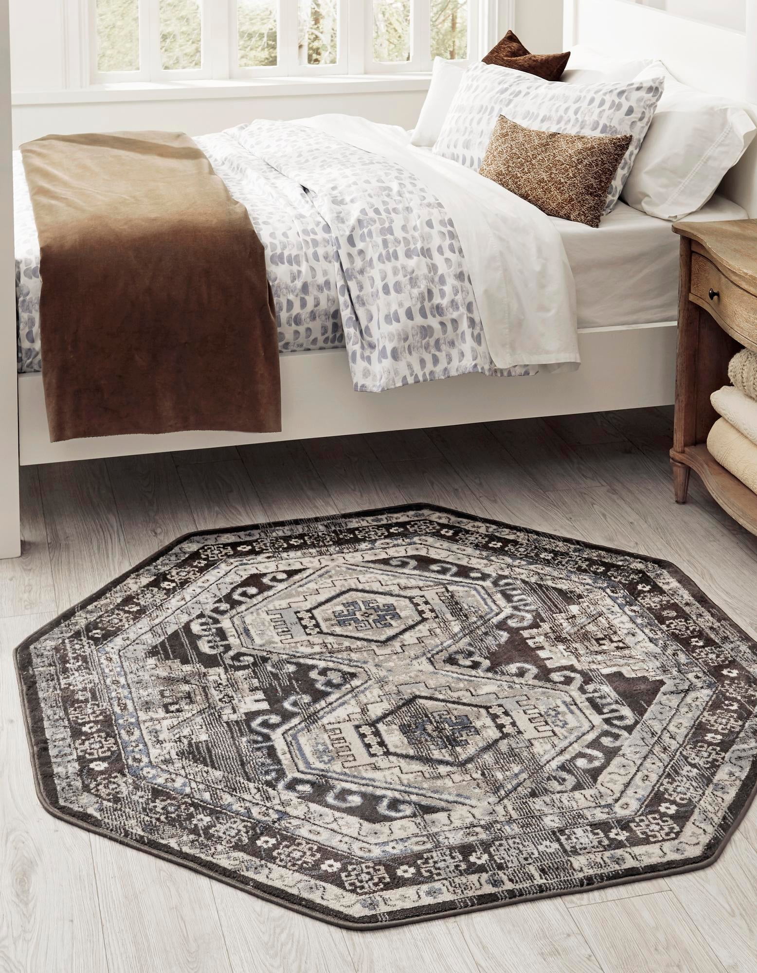 Rugs.com Charlotte Collection Rug – 8 Ft Octagon Gray Low-Pile Rug ...