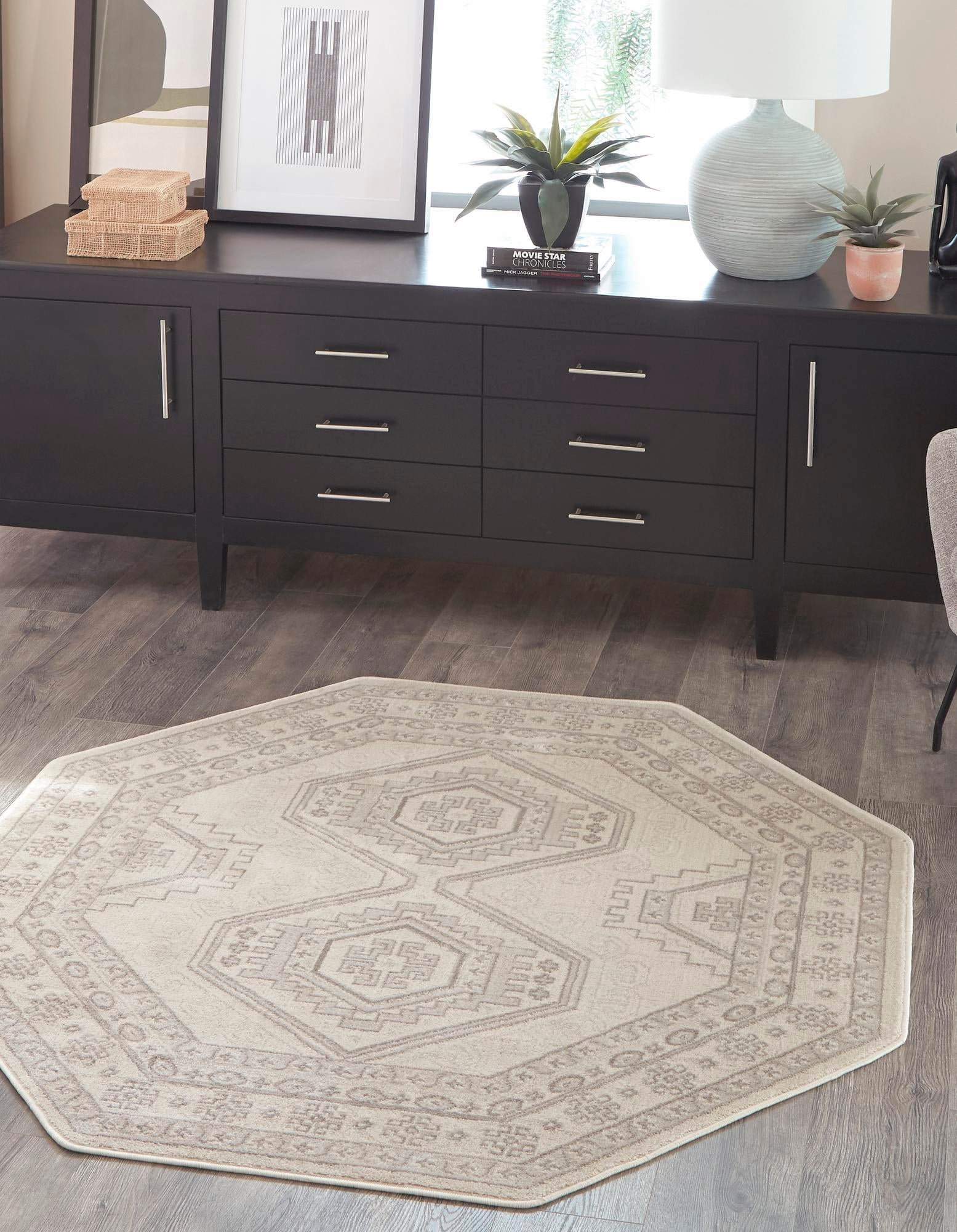 Rugs.com Charlotte Collection Rug – 8 Ft Octagon Ivory Low-Pile Rug ...