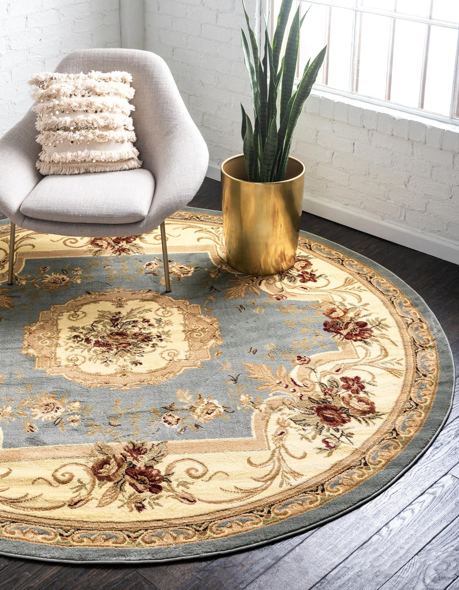 Rugs.com Chateau Collection Rug – 13' Round Light Blue Medium Rug ...