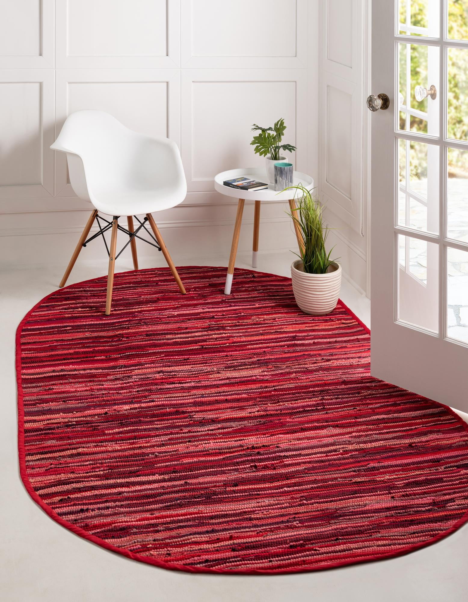 Rugs.com Chindi Cotton Collection Rug – 8' x 10' Oval Red Flatweave Rug ...