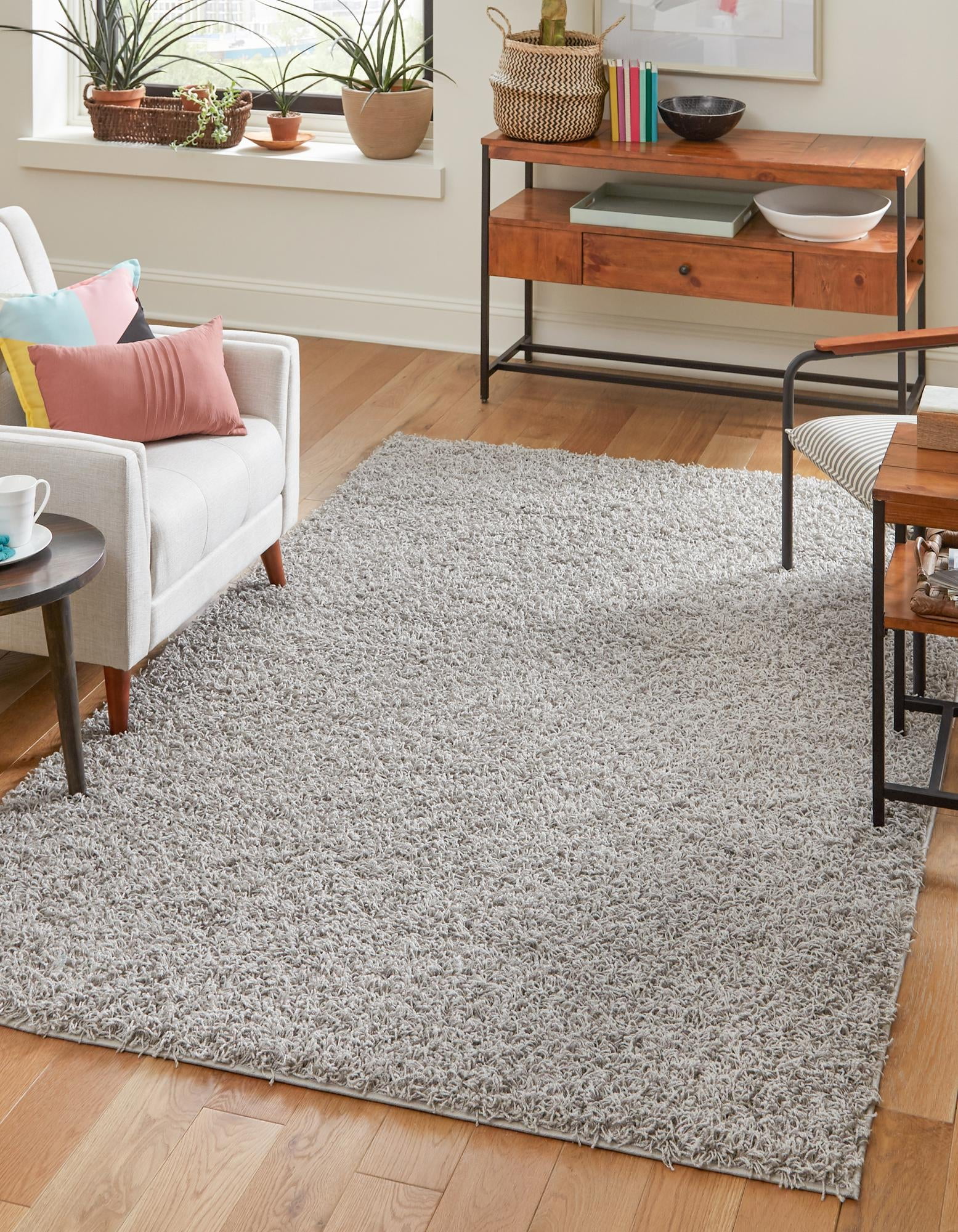 Rugs.com Comfort Solid Shag Collection Rug – 3' x 5' Cloud Gray Shag ...