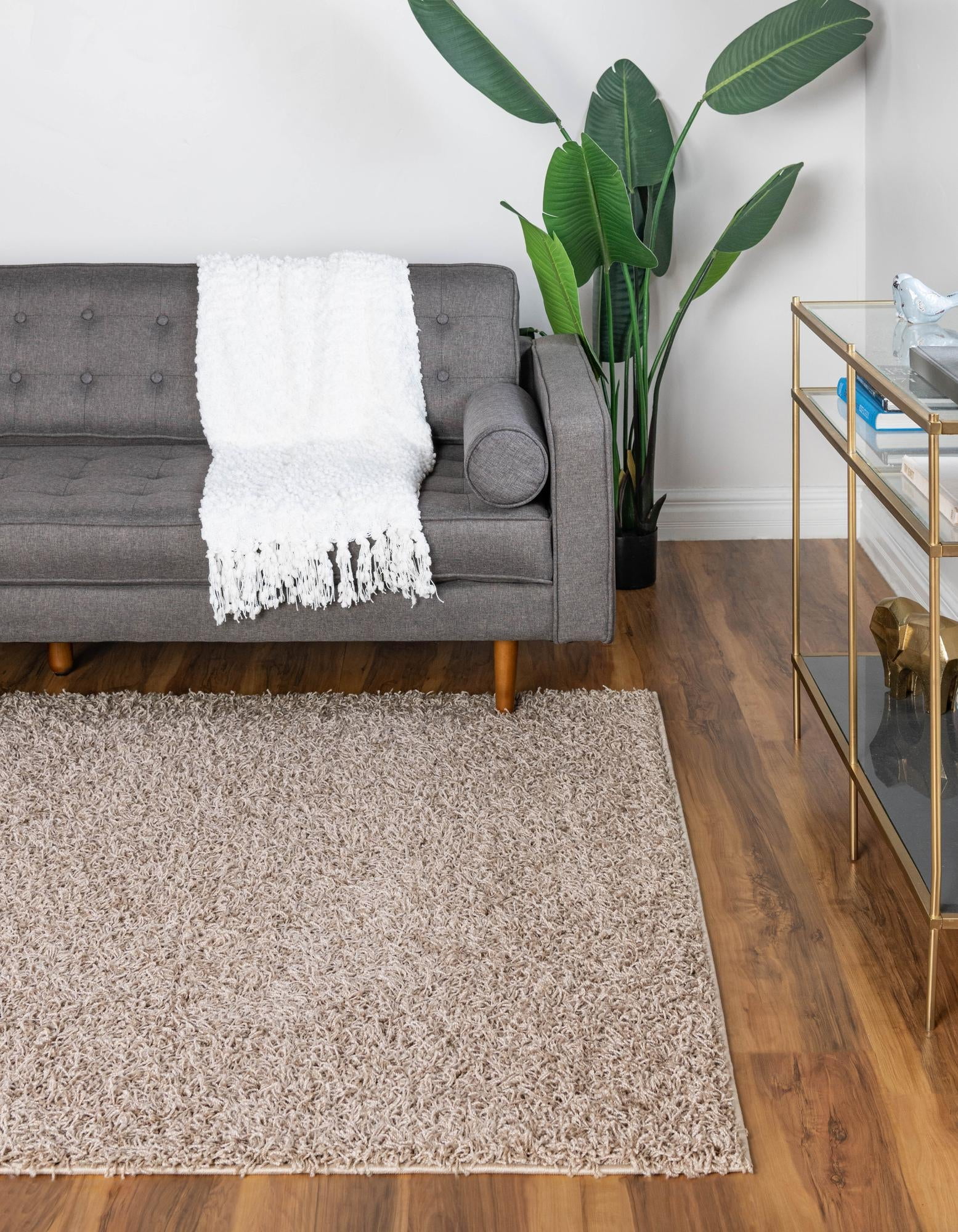 Rugs.com Comfort Solid Shag Collection Rug – 3' x 5' Taupe Shag Rug ...