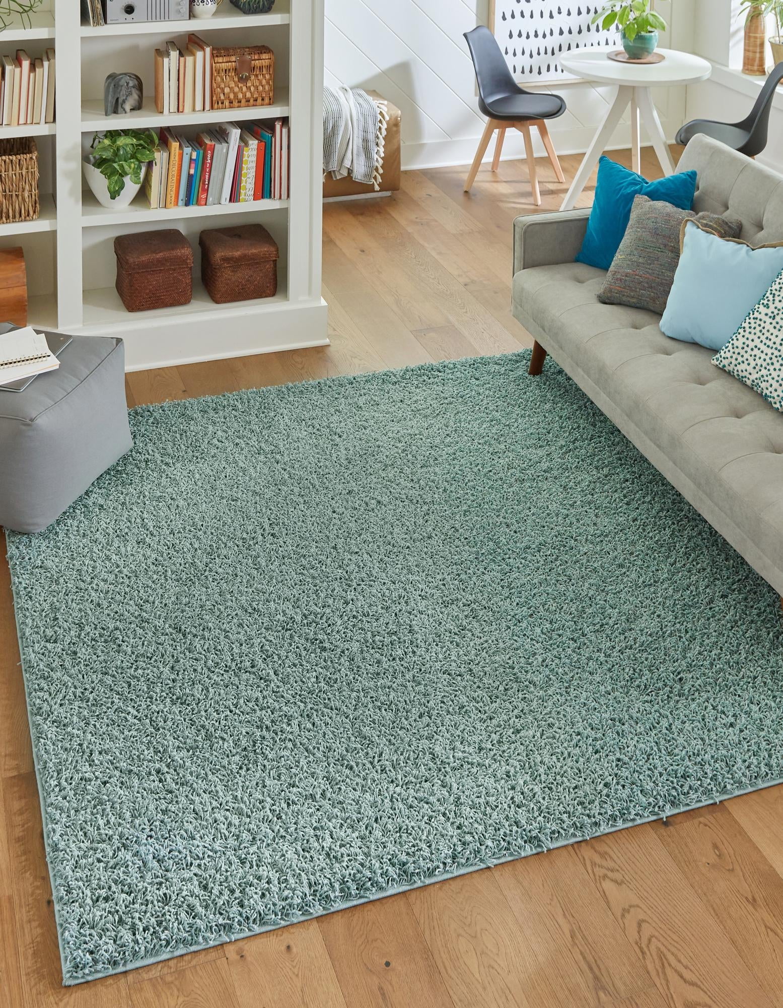 Rugs.com Comfort Solid Shag Collection Rug – 7 Ft Square Light Slate ...