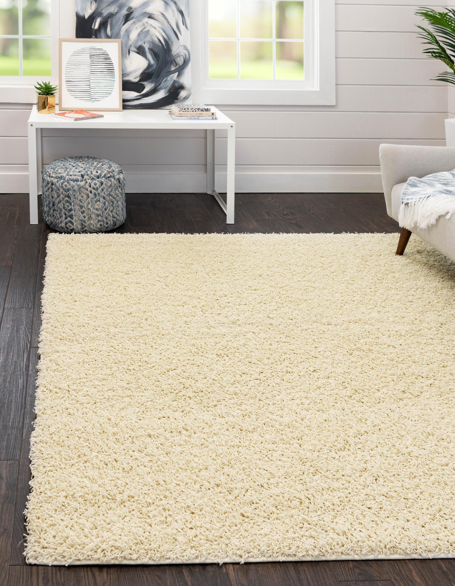 Rugs.com Comfort Solid Shag Collection Rug – 7 Ft Square Pure Ivory ...