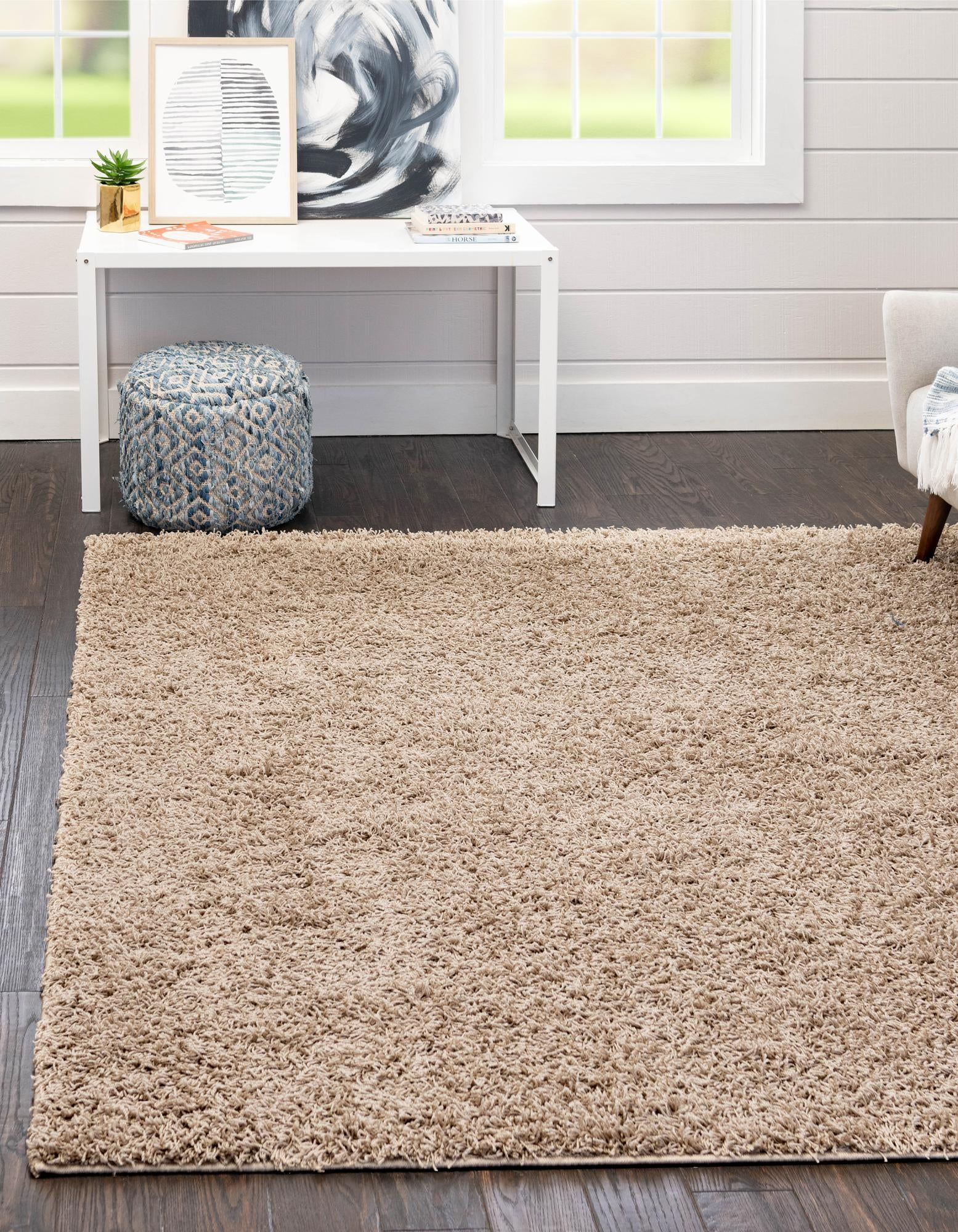 Rugs.com Comfort Solid Shag Collection Rug – 7 Ft Square Taupe Shag Rug ...